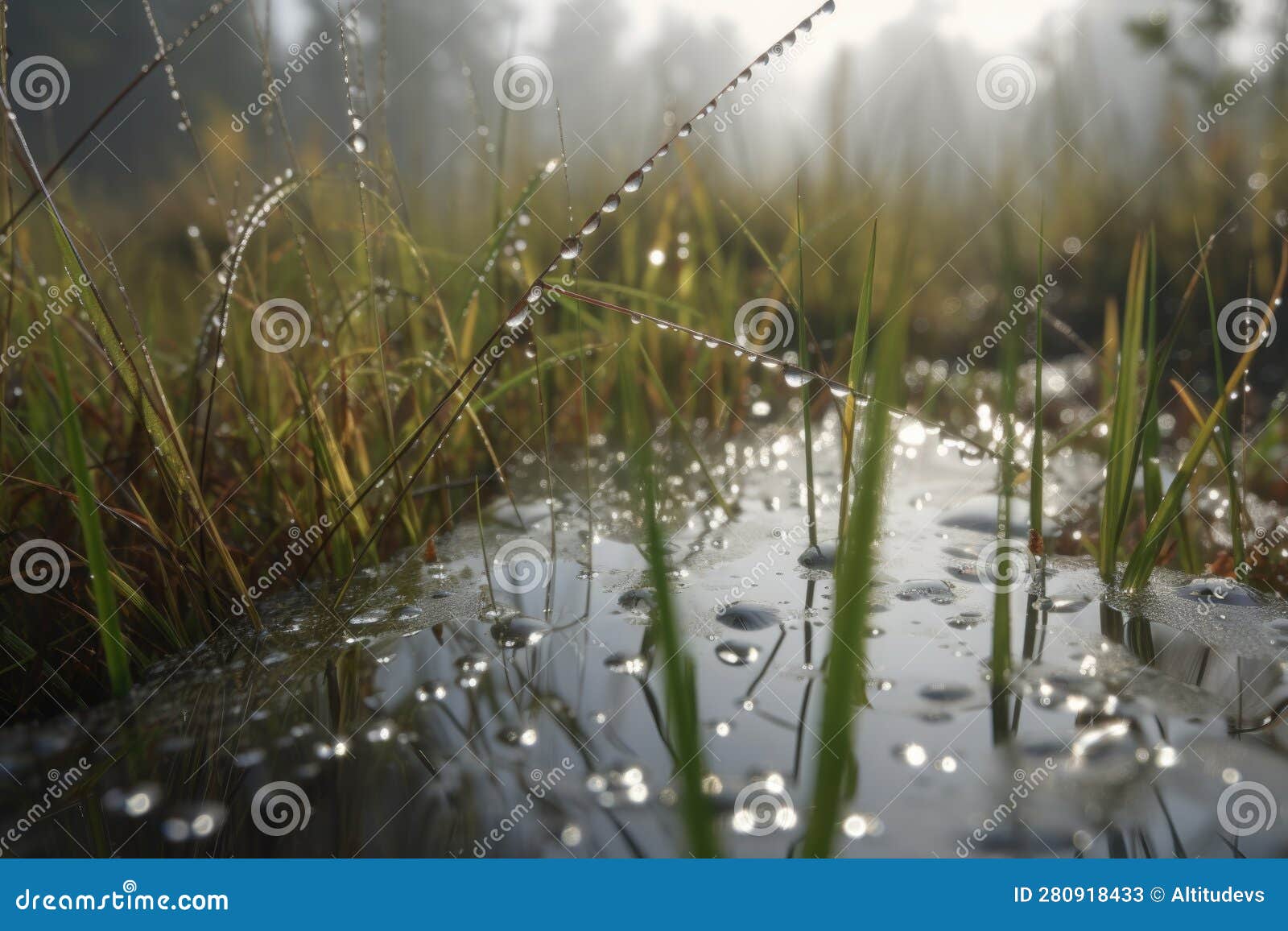 Close-up of a Marsh, with Water Droplets and Plants Visible Stock ...
