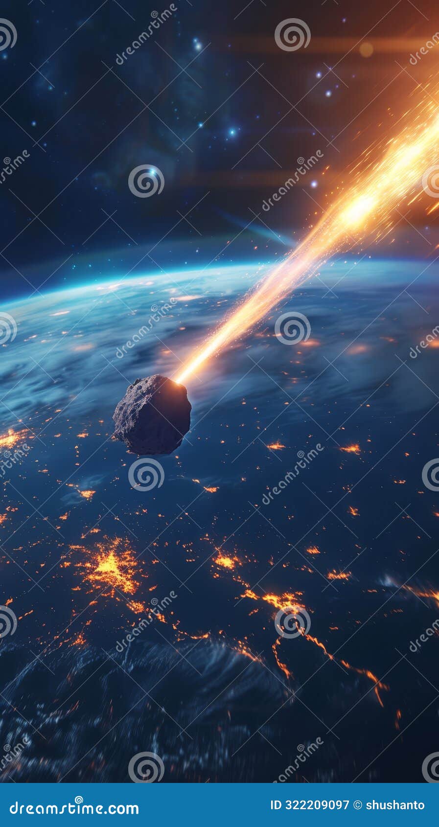 Close-Up of a Massive Comet Landing on the Earth S Surface Stock ...