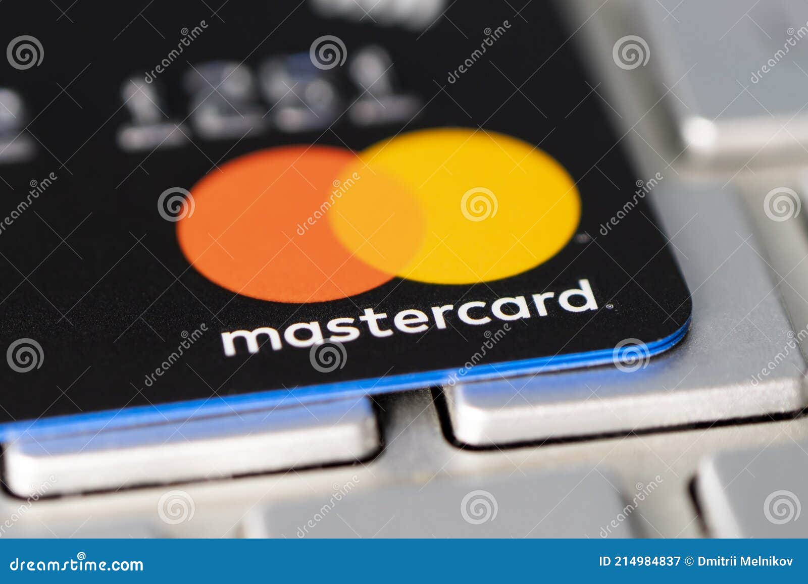 Close-up of a Mastercard Card on the Gray Keyboard Editorial ...