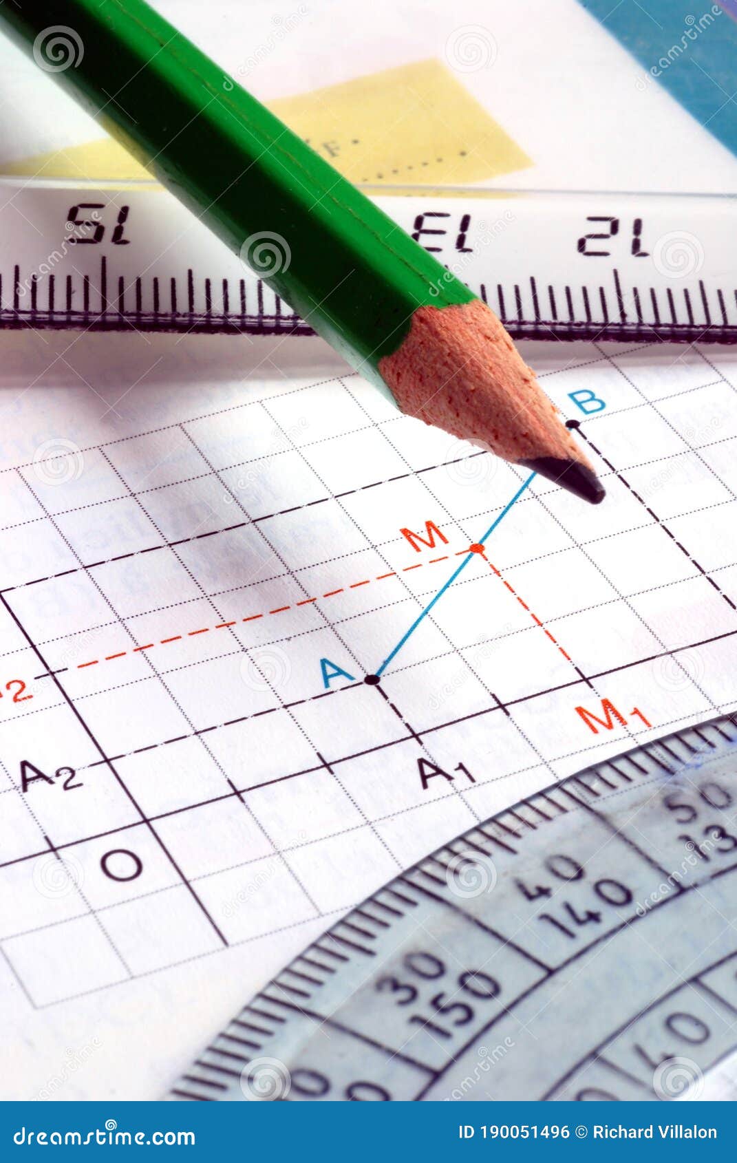 Mathematical Graph with School Supplies Close Up Stock Photo - Image of ...