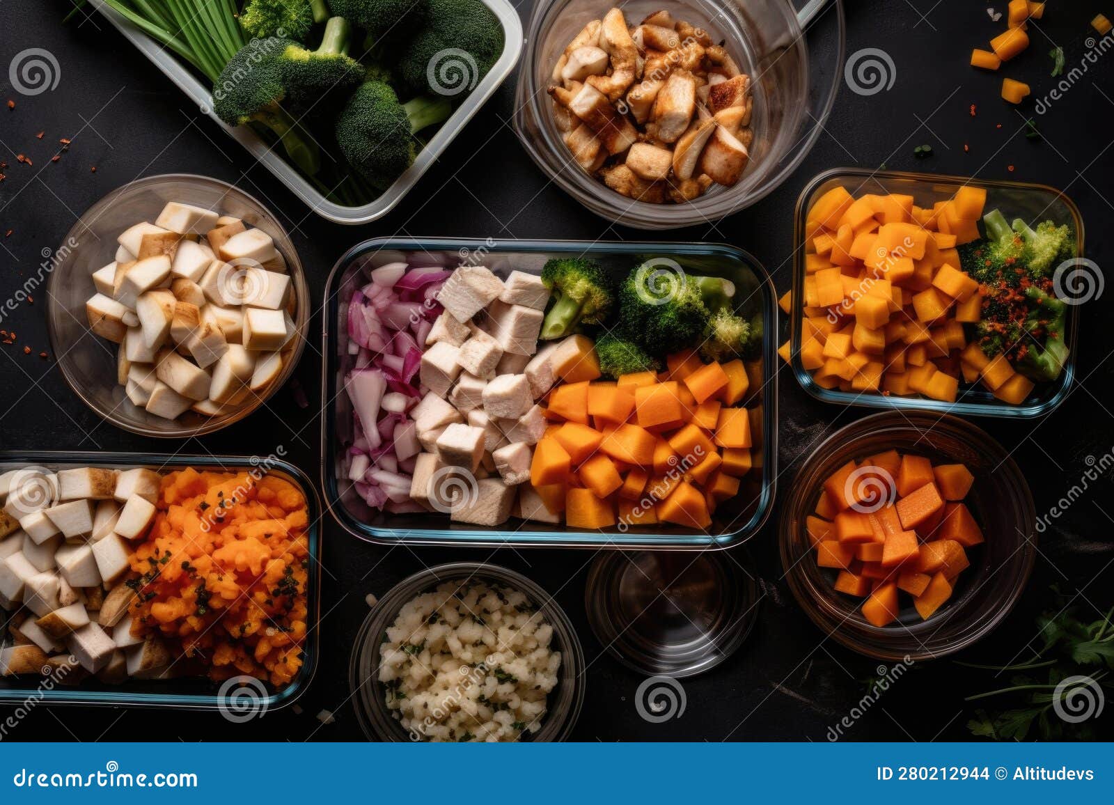 Close-up of Meal Prep, with Chopping and Dicing in Full Swing Stock ...