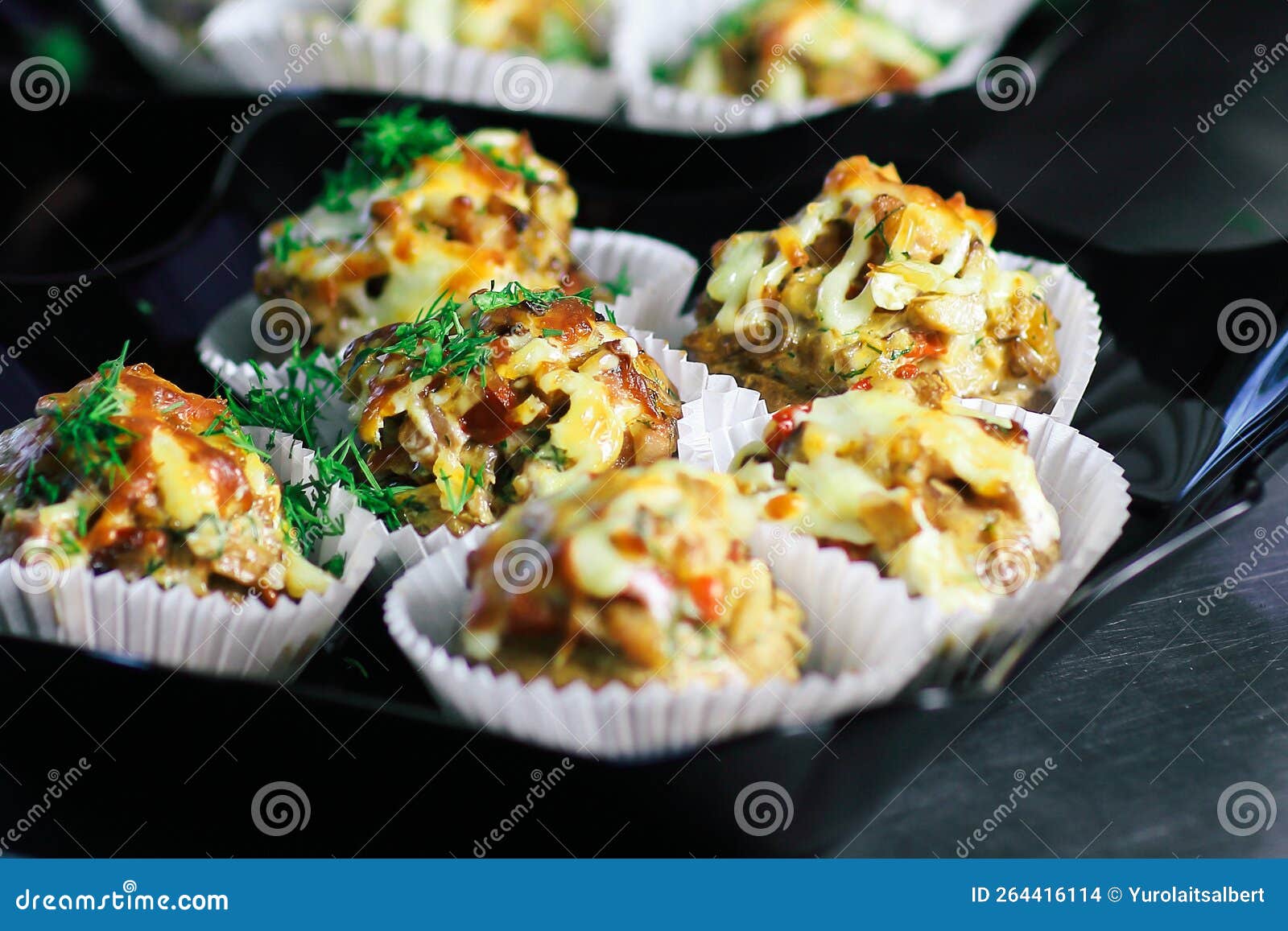 Close Up.meat Muffins in the Forms on the Table in the Restauran Stock ...