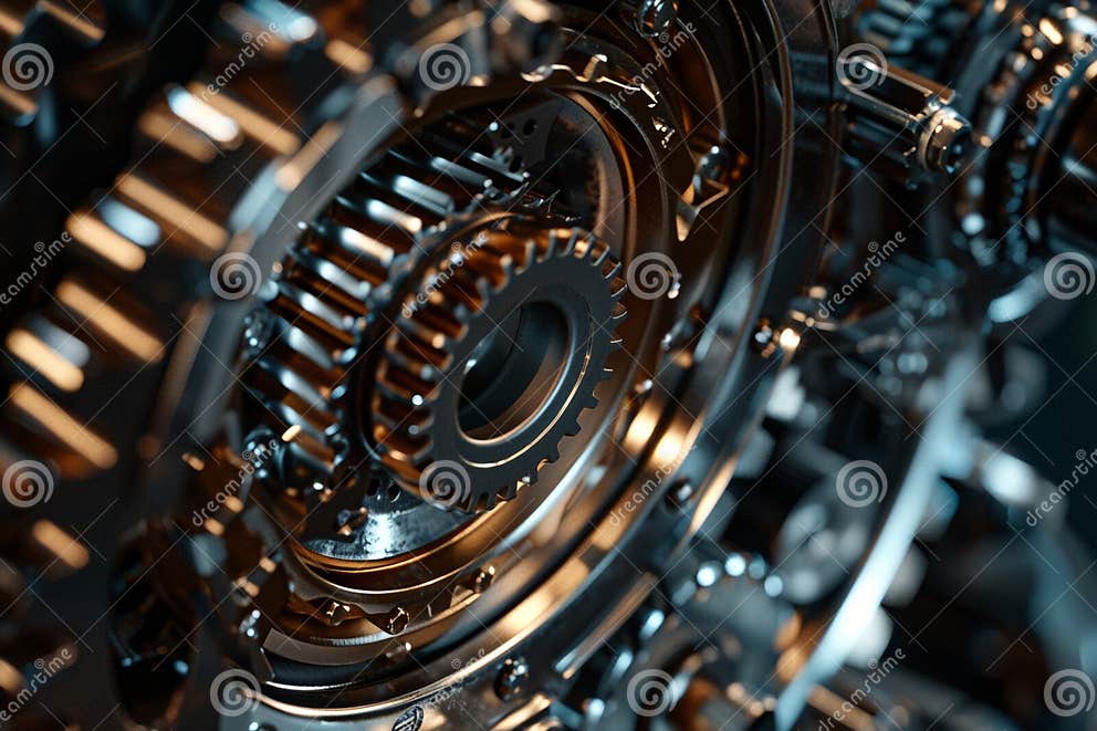 Closeup of Mechanical Gears and Components Intricate Engineering Design ...