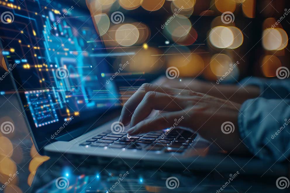 Closeup of a Medical Data Scientist Coding on a Laptop Developing ...