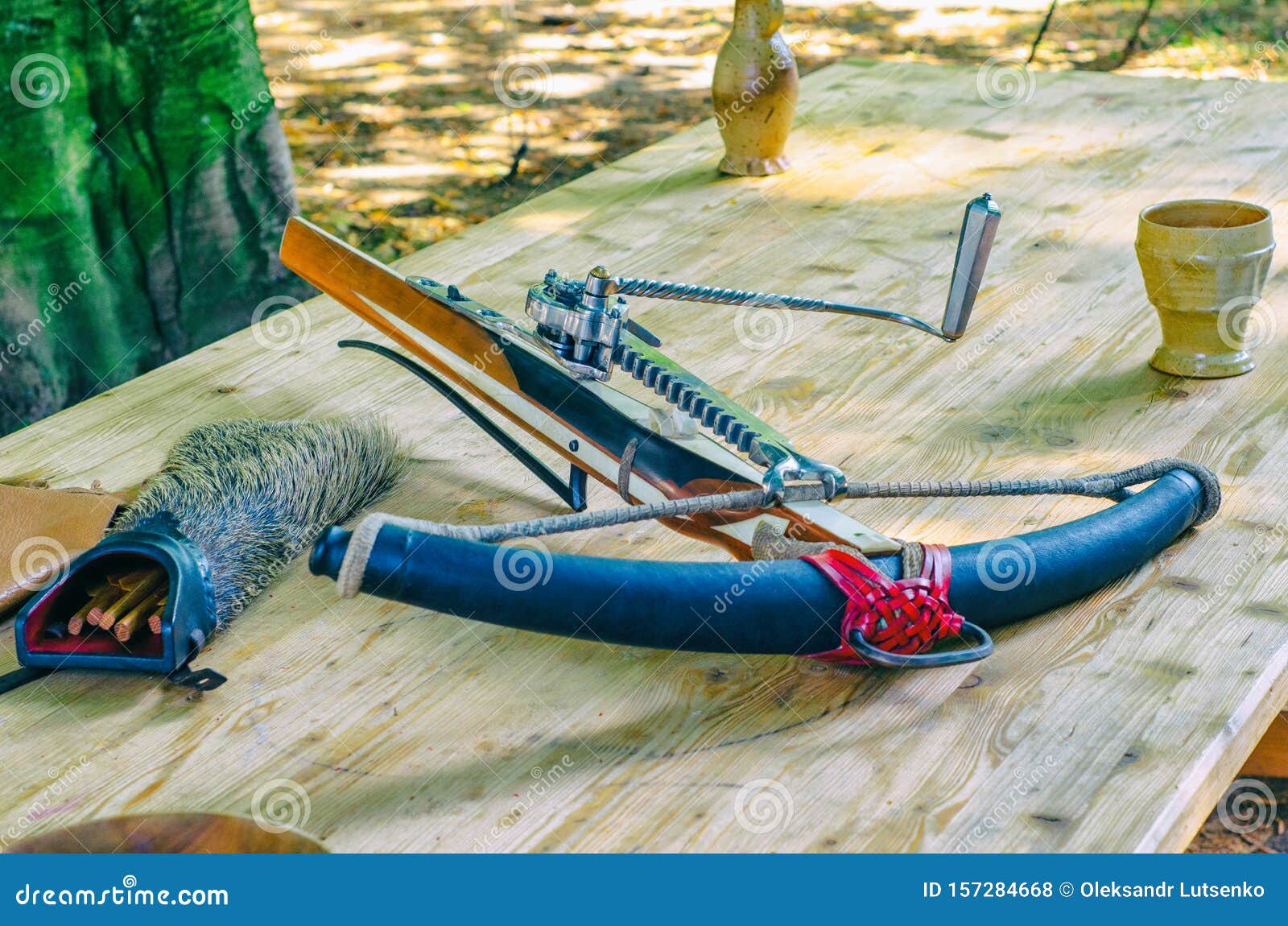 Close-up of Medieval Crossbow on the Table Stock Photo - Image of iron ...