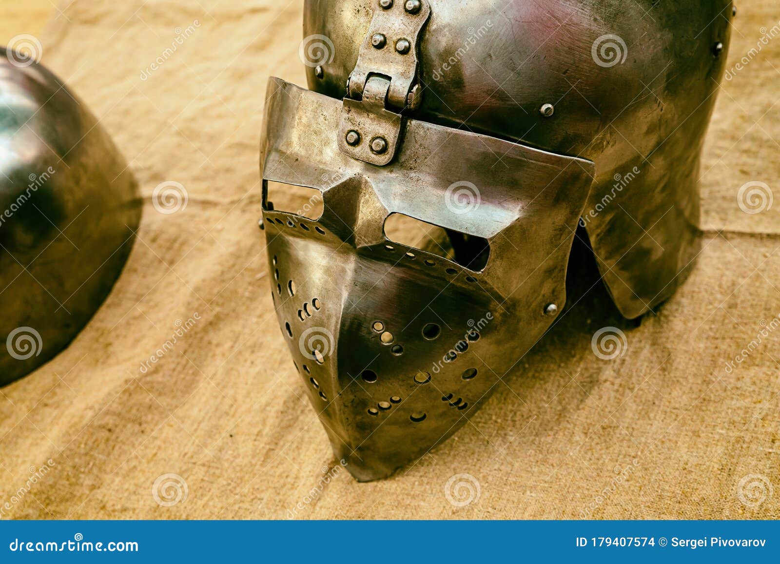 Close-up of a Medieval Iron Helmet with a Slit for the Eyes Stock Photo ...