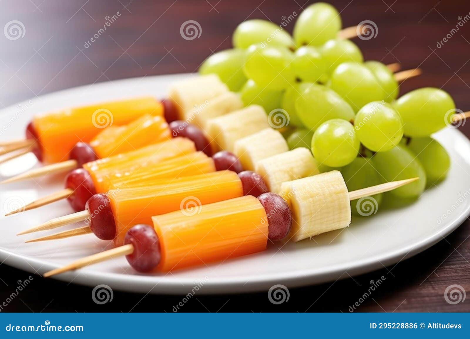Close-up of Melon, Banana, and Grape Skewers Stock Photo - Image of ...
