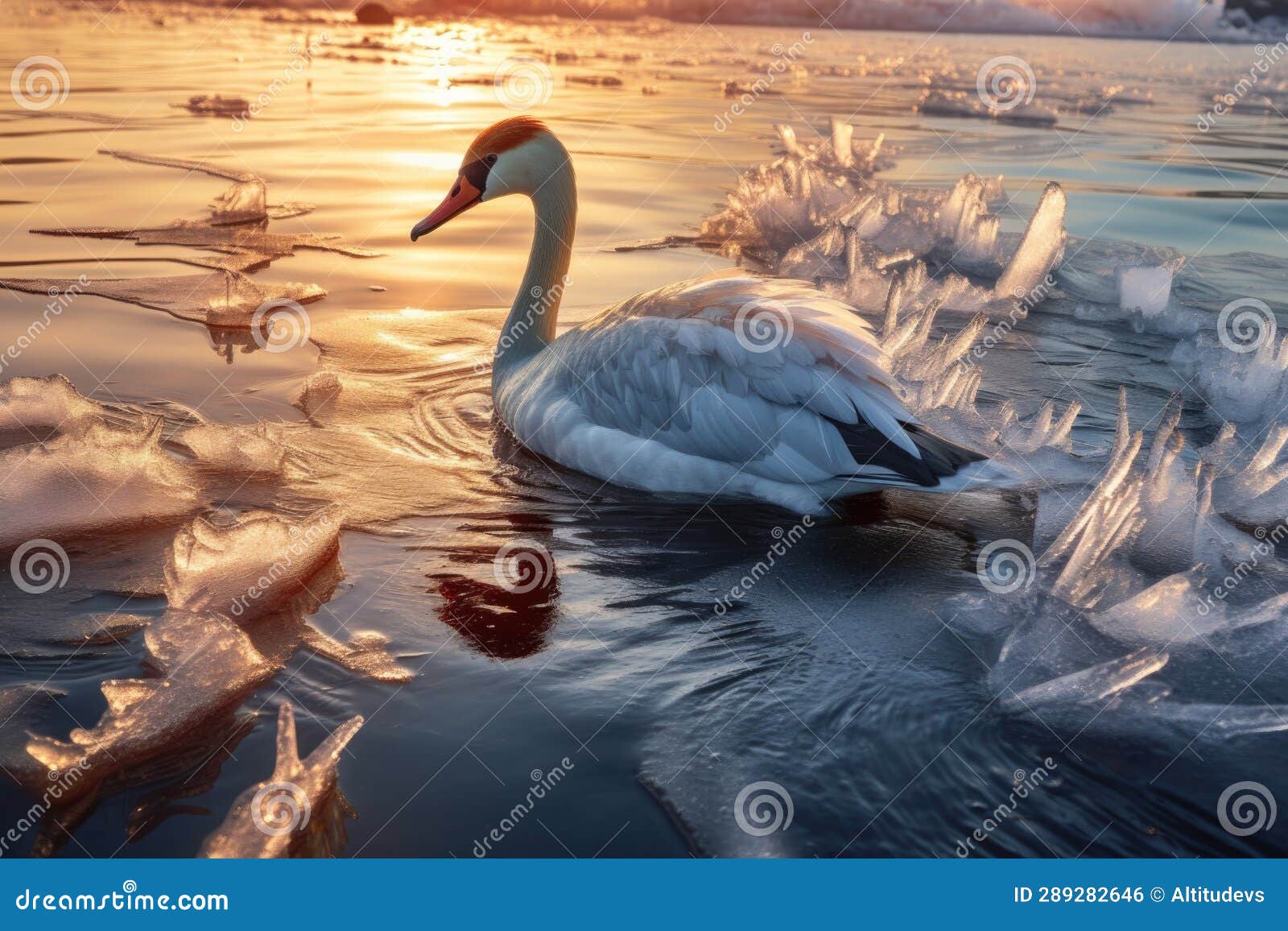 Close-up of Melting Ice Swan Under Sun Rays Stock Photo - Image of ...