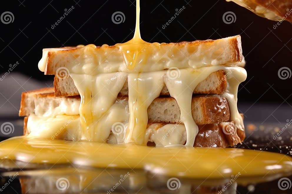 Close-up of Melty Cheese Stringing from Pressed Sandwich Stock Photo ...