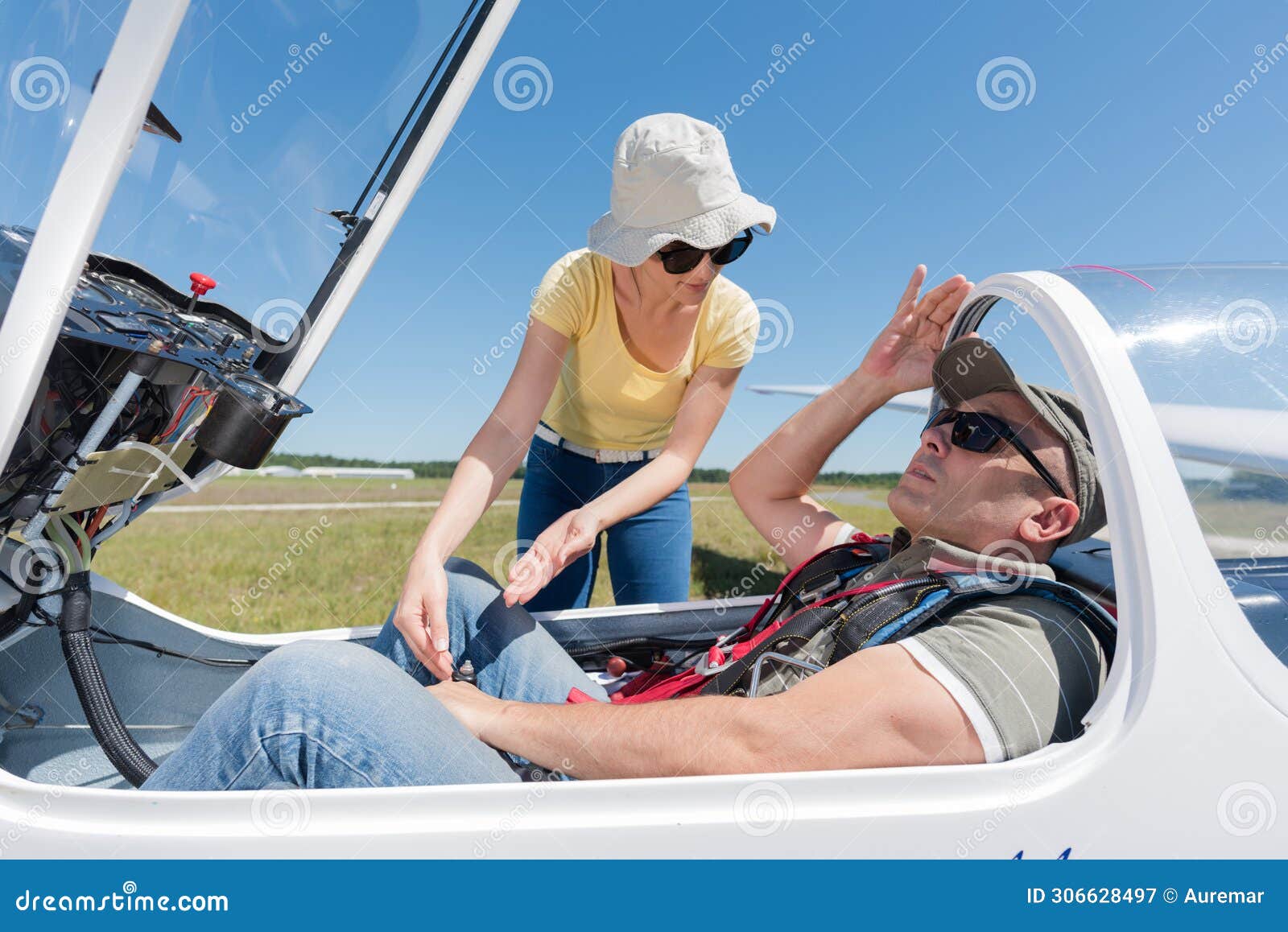Close Up Man Inside Glider Cockpit Stock Image - Image of airport ...