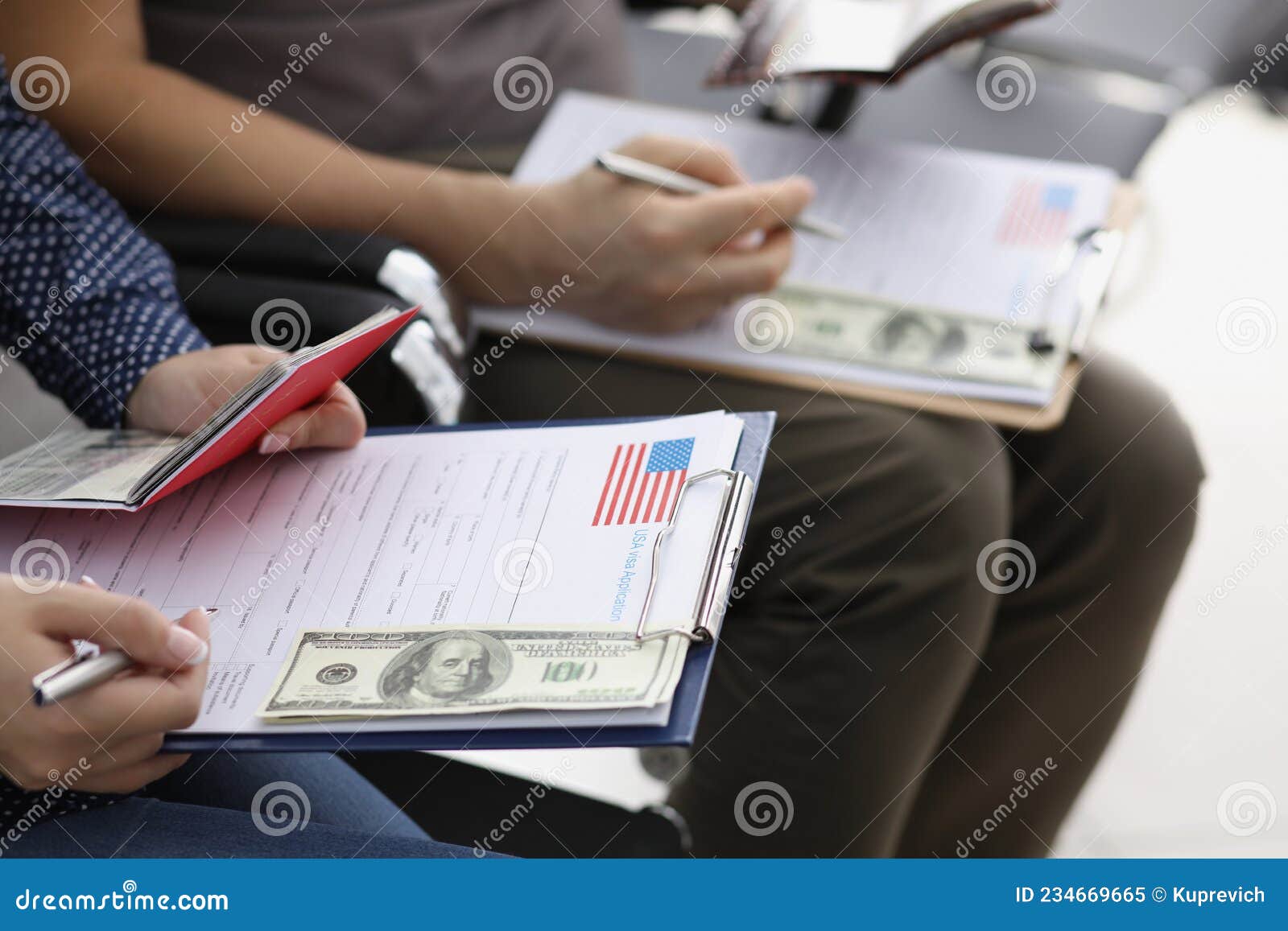 Men Sit in Line and Filling Visa Application Forms To Get Access To ...