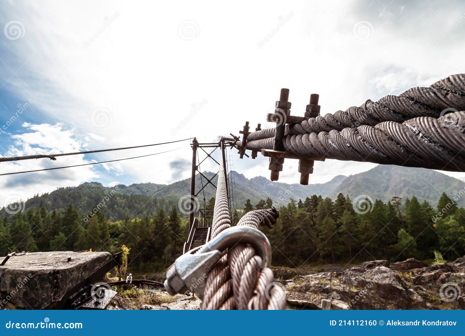 Close-up on a Metal Binding Cable Going in Perspective To the Bridge ...