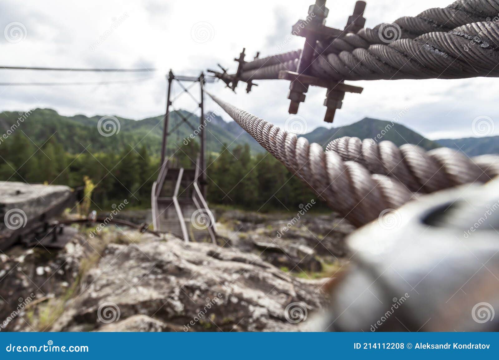 Close-up on a Metal Binding Cable Going in Perspective To the Bridge ...