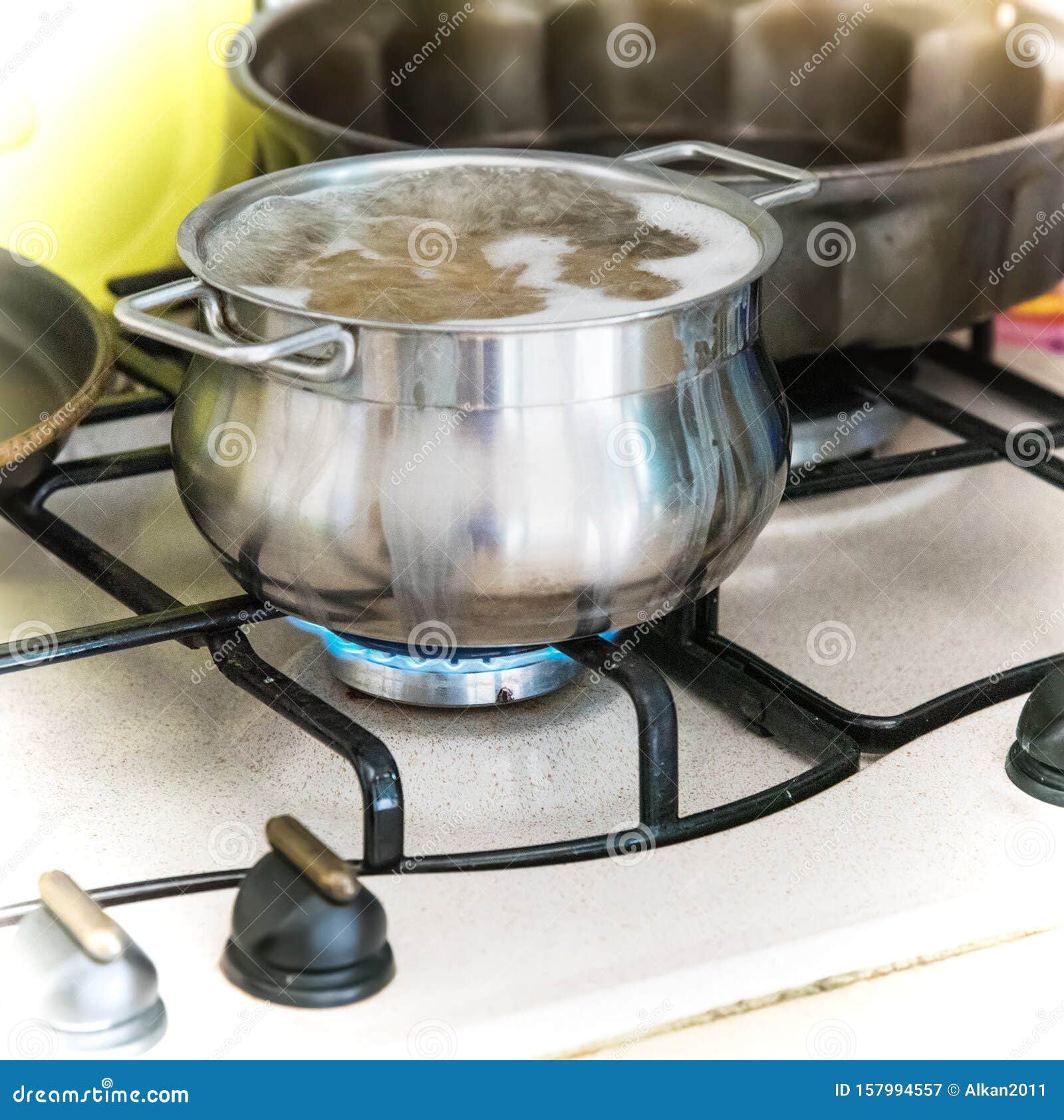 Metal Pot with Boiling Water and Pasta Close Up Stock Image - Image of ...