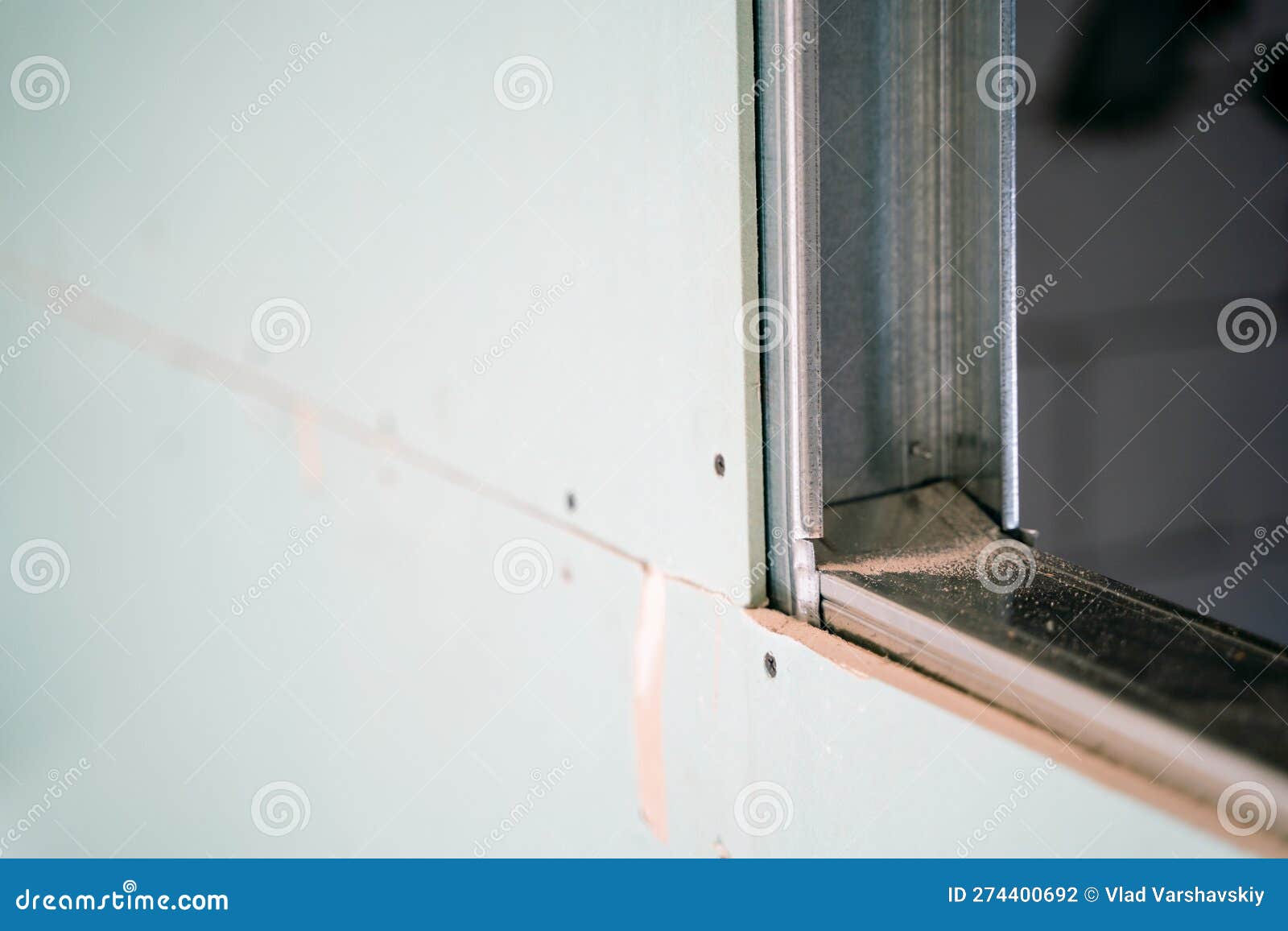 Close-up of a Metal Profile Sheathed with Moisture-resistant Drywall ...