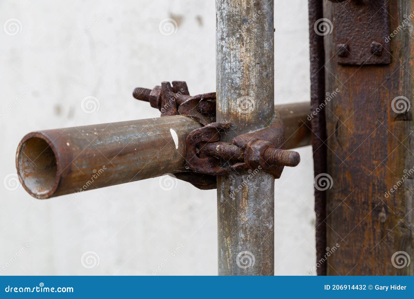 A Close Up of a Metal Scaffolding Pole with a Cleat Stock Photo - Image ...