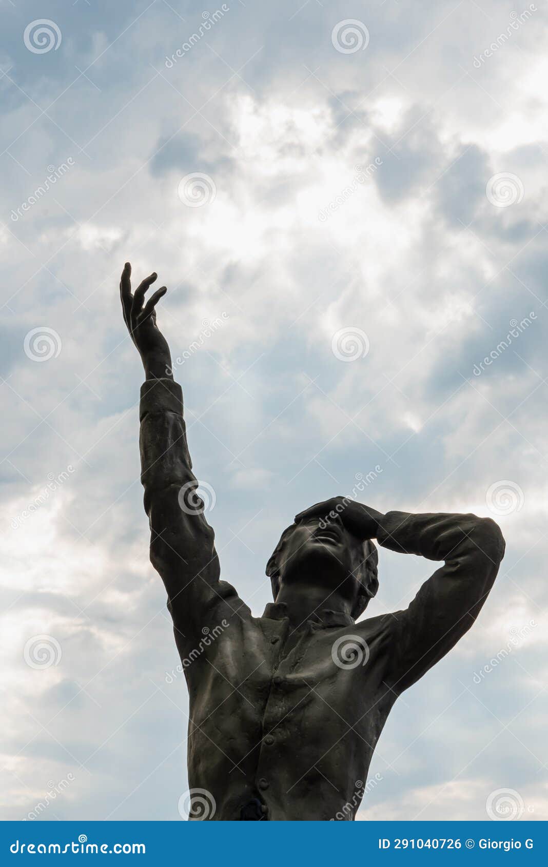 Close-up on Metal Statue Representing a Man Making a Dramatic Gesture ...