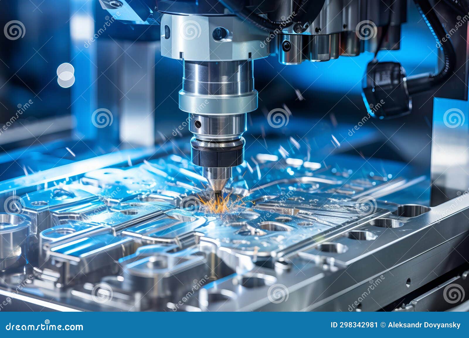 Close Up of Metalworking Laser Cnc Milling Machine in a High Technology ...