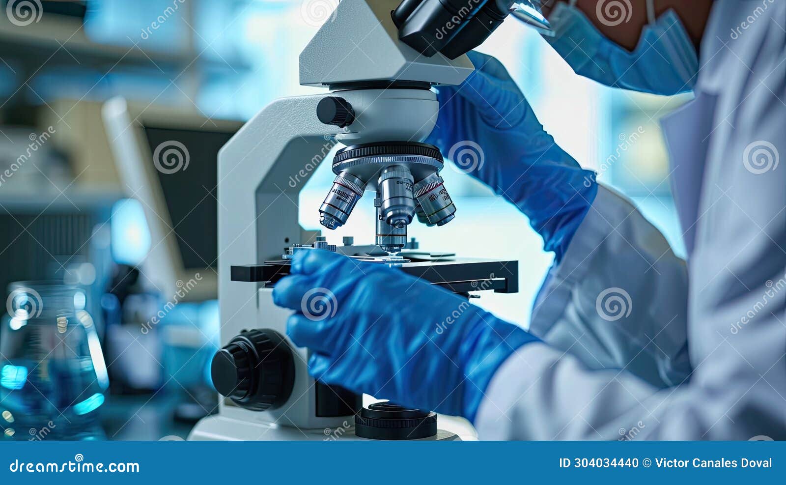Close Up of Microbiologist Looking Under Microscope Analyzing a Sample ...