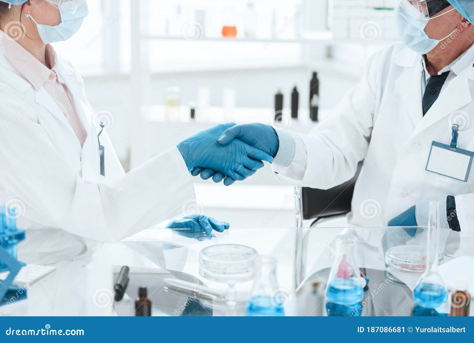 Close Up. Microbiology Scientists Shaking Hands. Science and Health ...