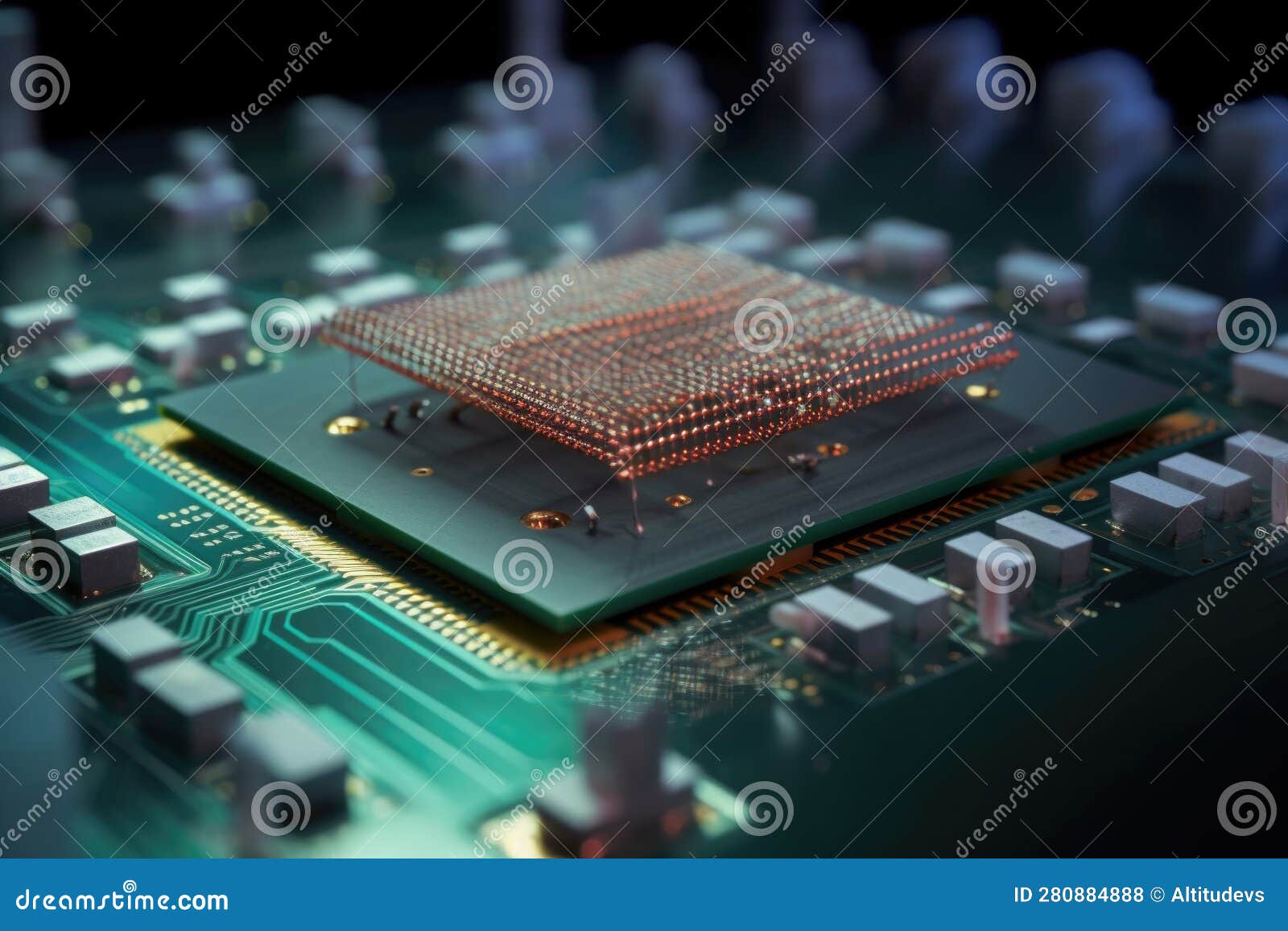 Close-up of Microchip, with Nanotech Materials and Devices Visible ...