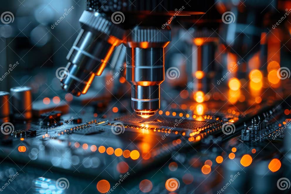 Close Up of Microchip Transistor Examination Under Microscope for ...