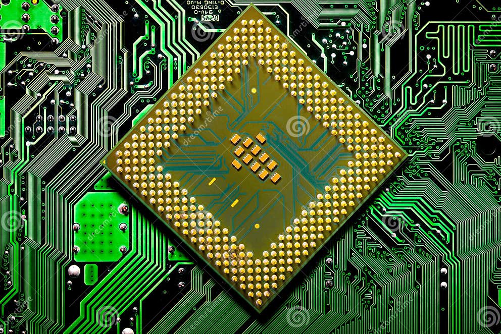 Close Up of Microchips and Pins on Main CPU PC Processor Circuit Board ...