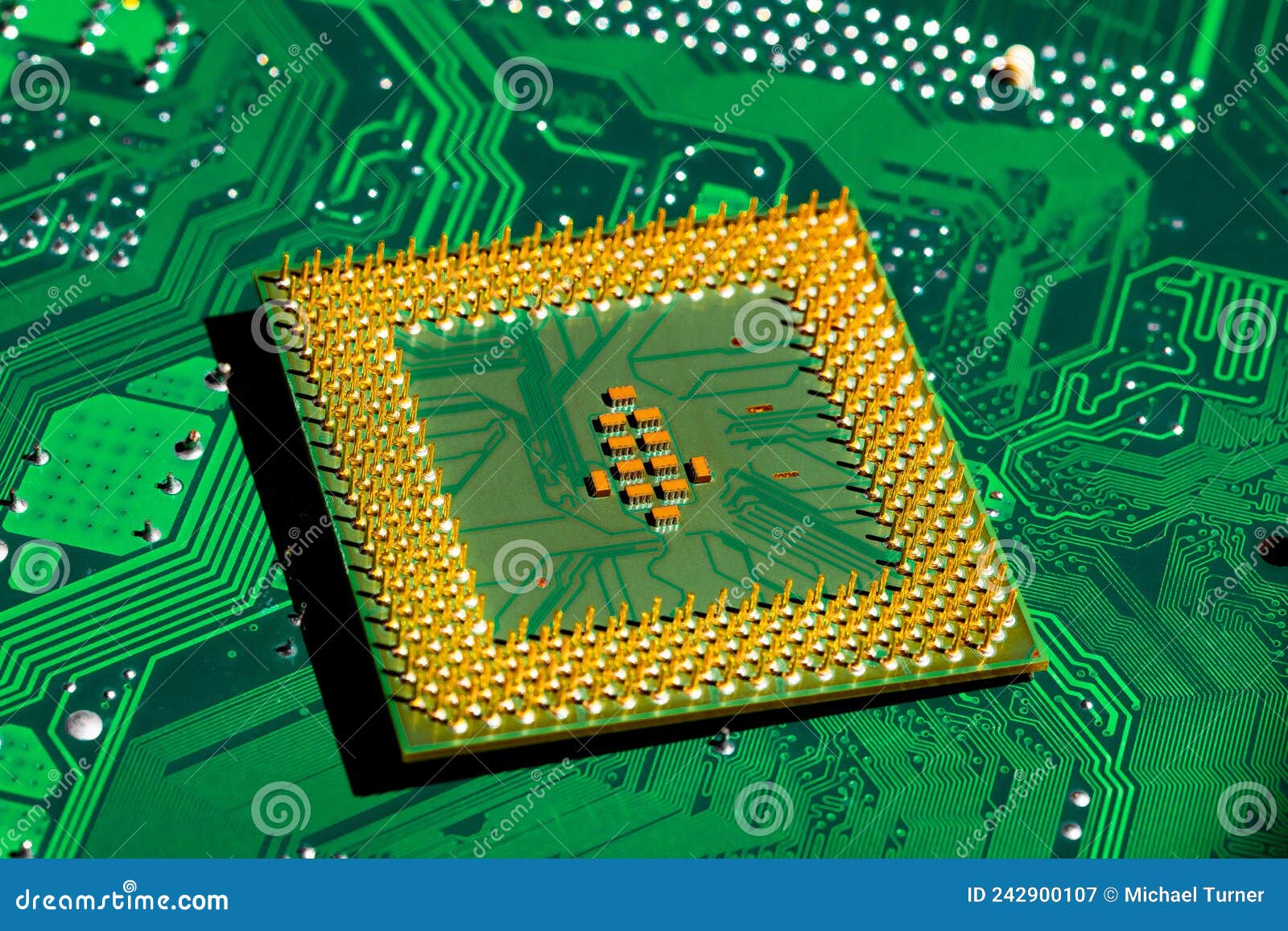 Close Up of Microchips and Pins on Main CPU PC Processor Circuit Board ...