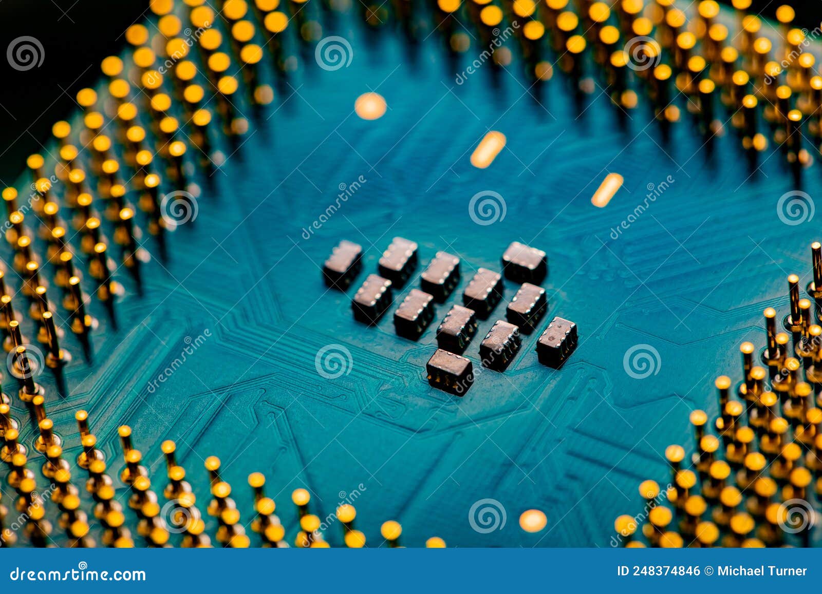 Close Up of Microchips and Pins on Main CPU PC Processor Circuit Board ...