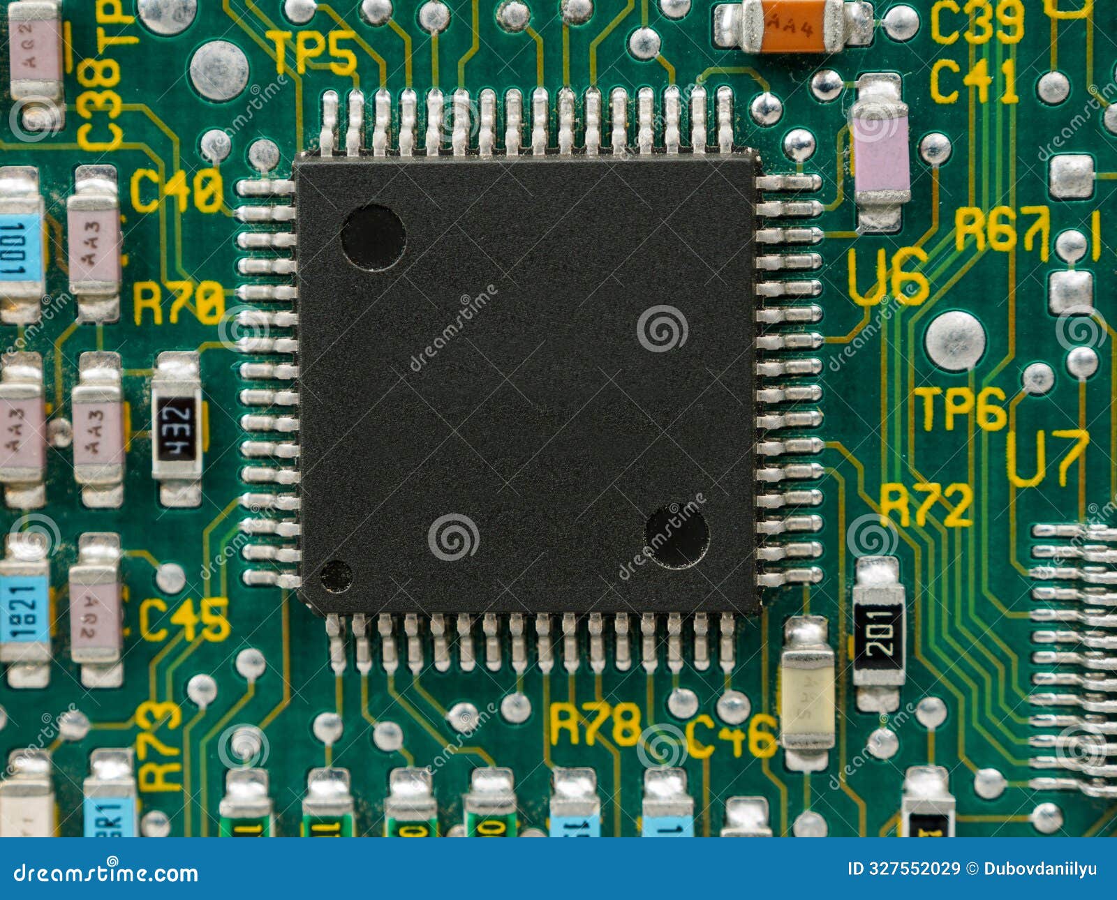 Close-up of Microcircuits and Components: Chips, Diodes and Capacitors ...