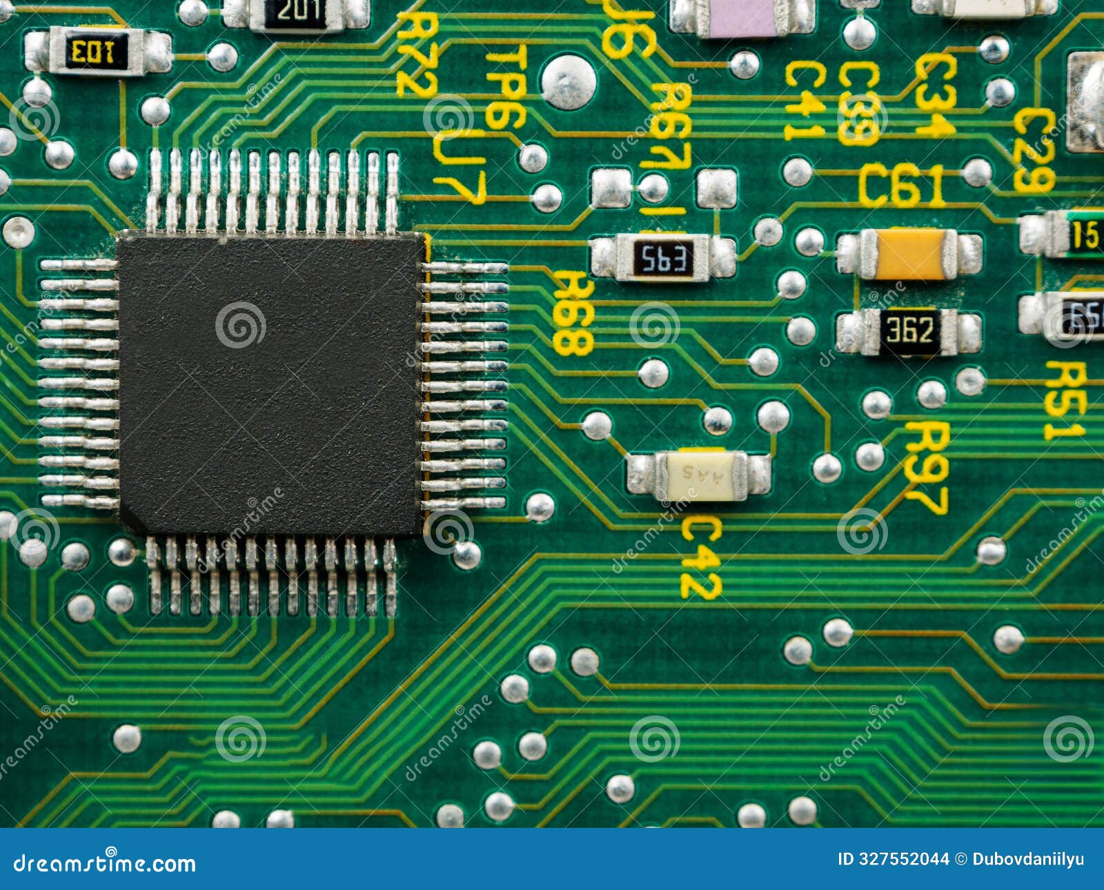 Close-up of Microcircuits and Components: Chips, Diodes and Capacitors ...