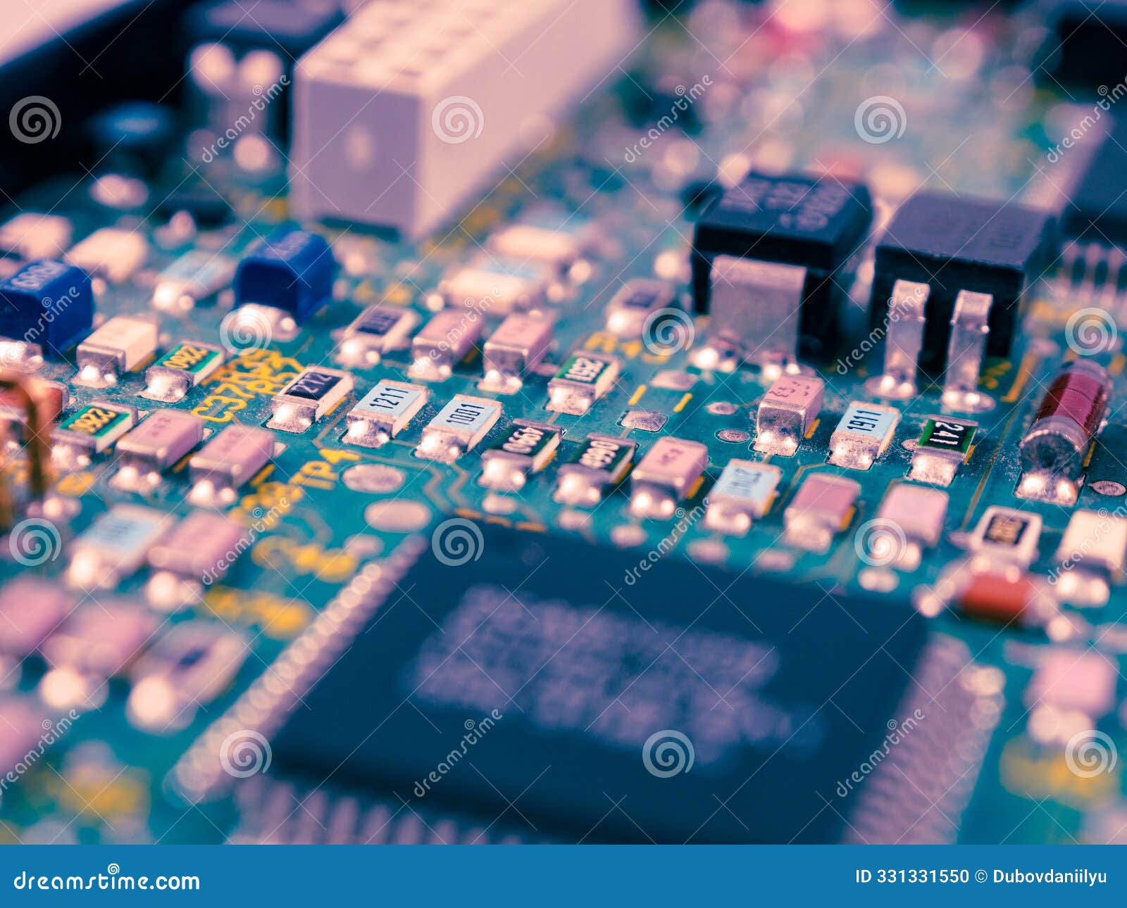 Close-up of Microcircuits and Components: Chips, Diodes and Capacitors ...