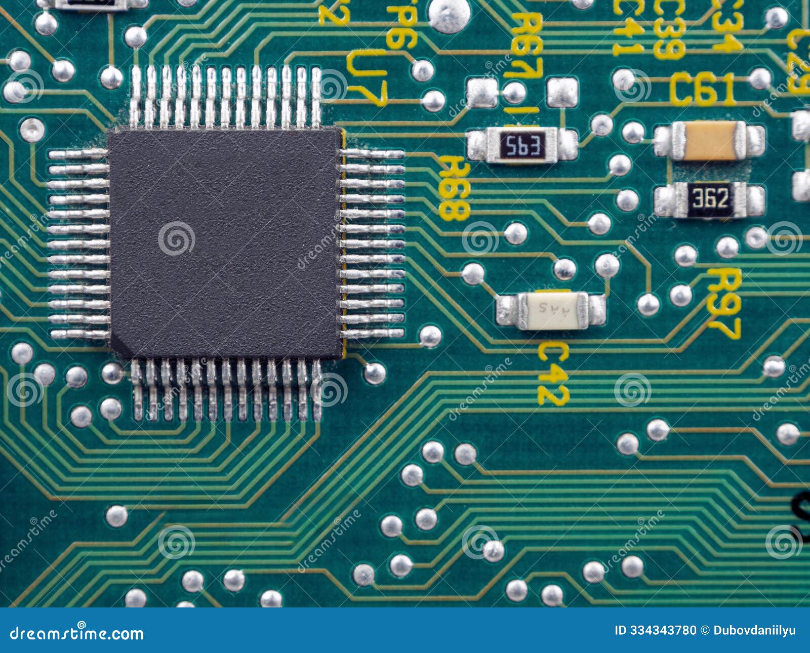 Close-up of Microcircuits and Components: Chips, Diodes and Capacitors ...