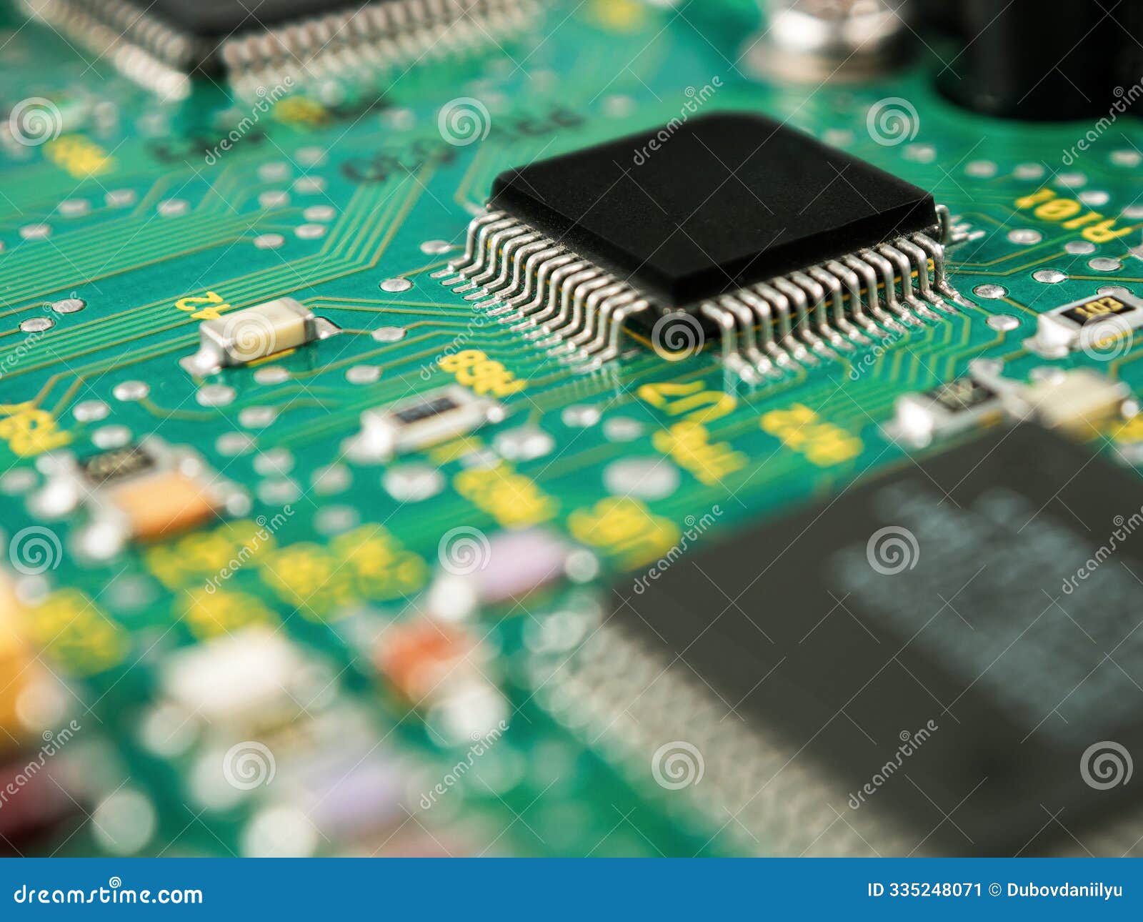 Close-up of Microcircuits and Components: Chips, Diodes and Capacitors ...