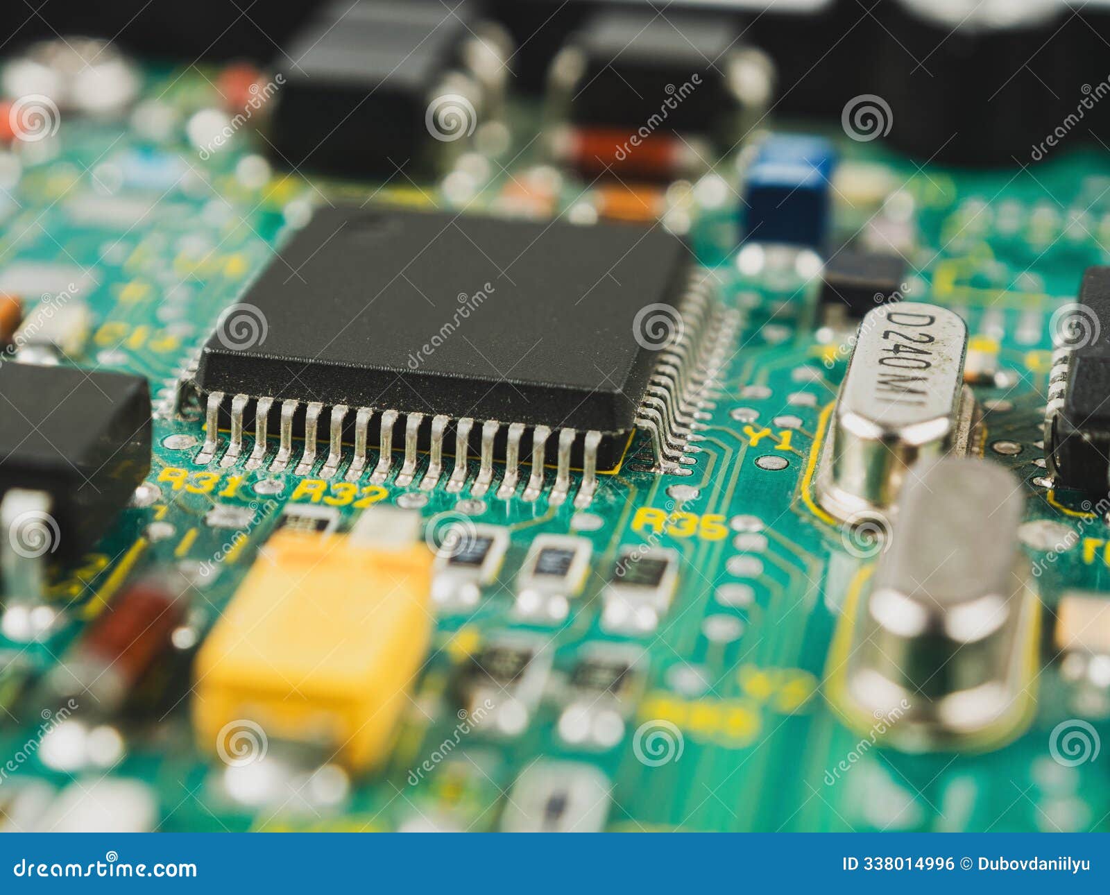 Close-up of Microcircuits and Components: Chips, Diodes and Capacitors ...