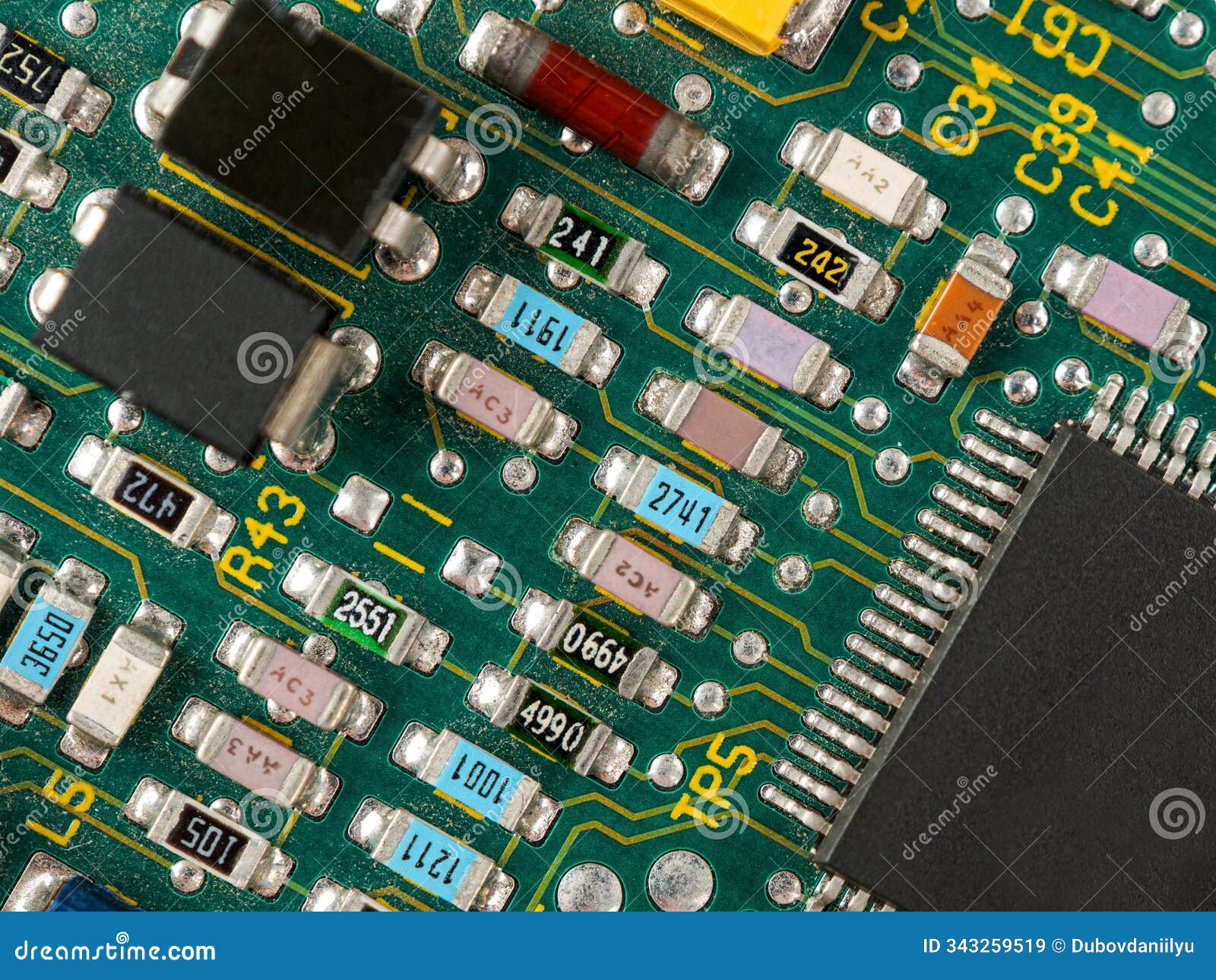 Close-up of Microcircuits and Components: Chips, Diodes and Capacitors ...