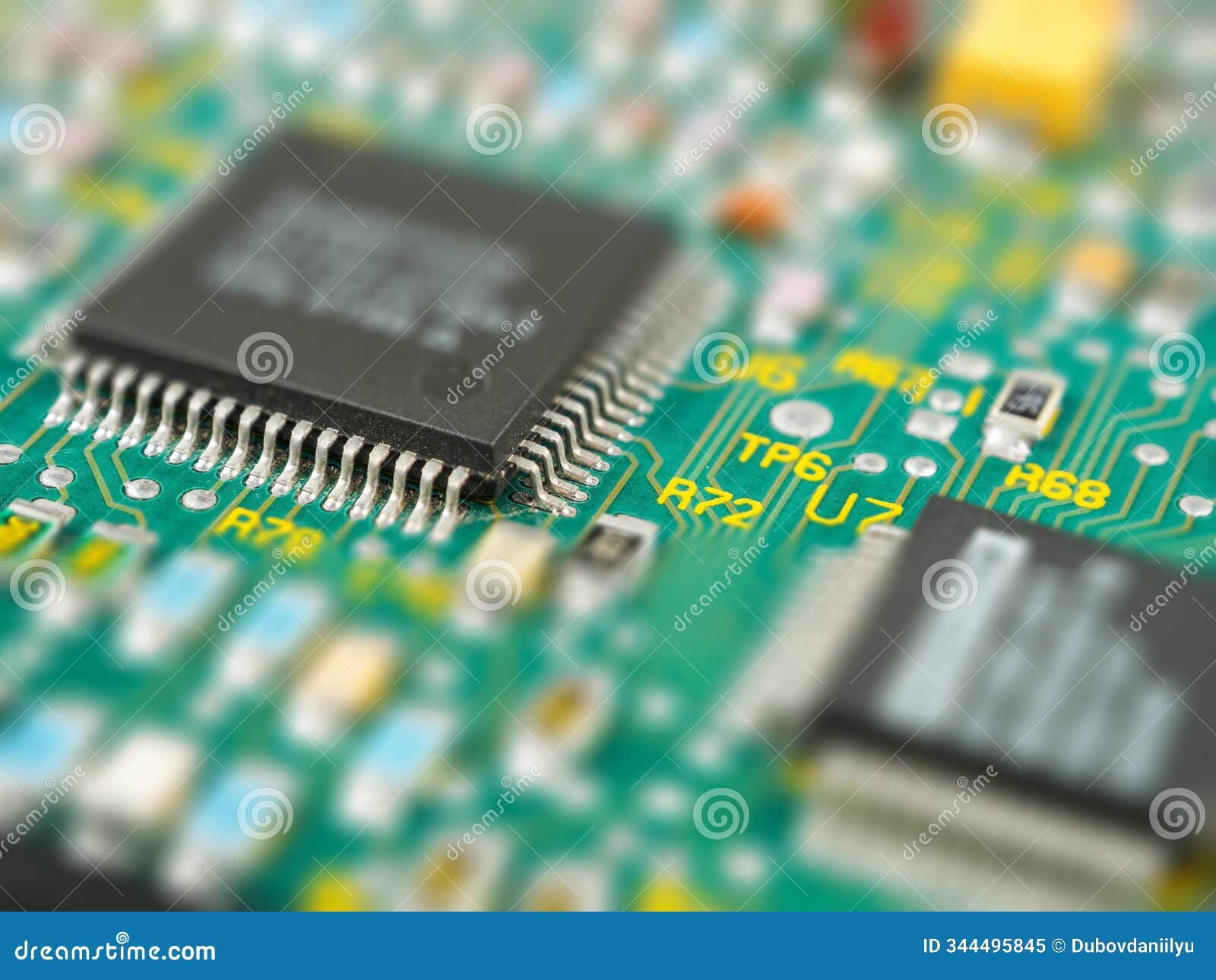 Close-up of Microcircuits and Components: Chips, Diodes and Capacitors ...
