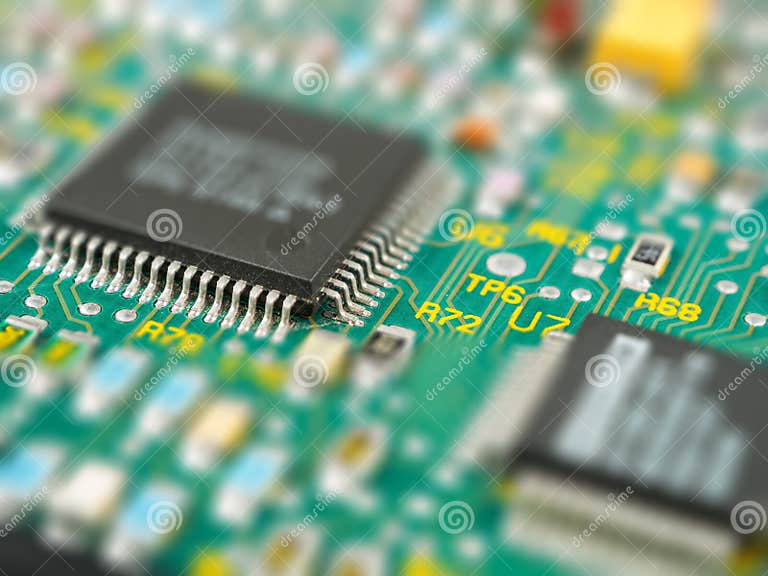 Close-up of Microcircuits and Components: Chips, Diodes and Capacitors ...