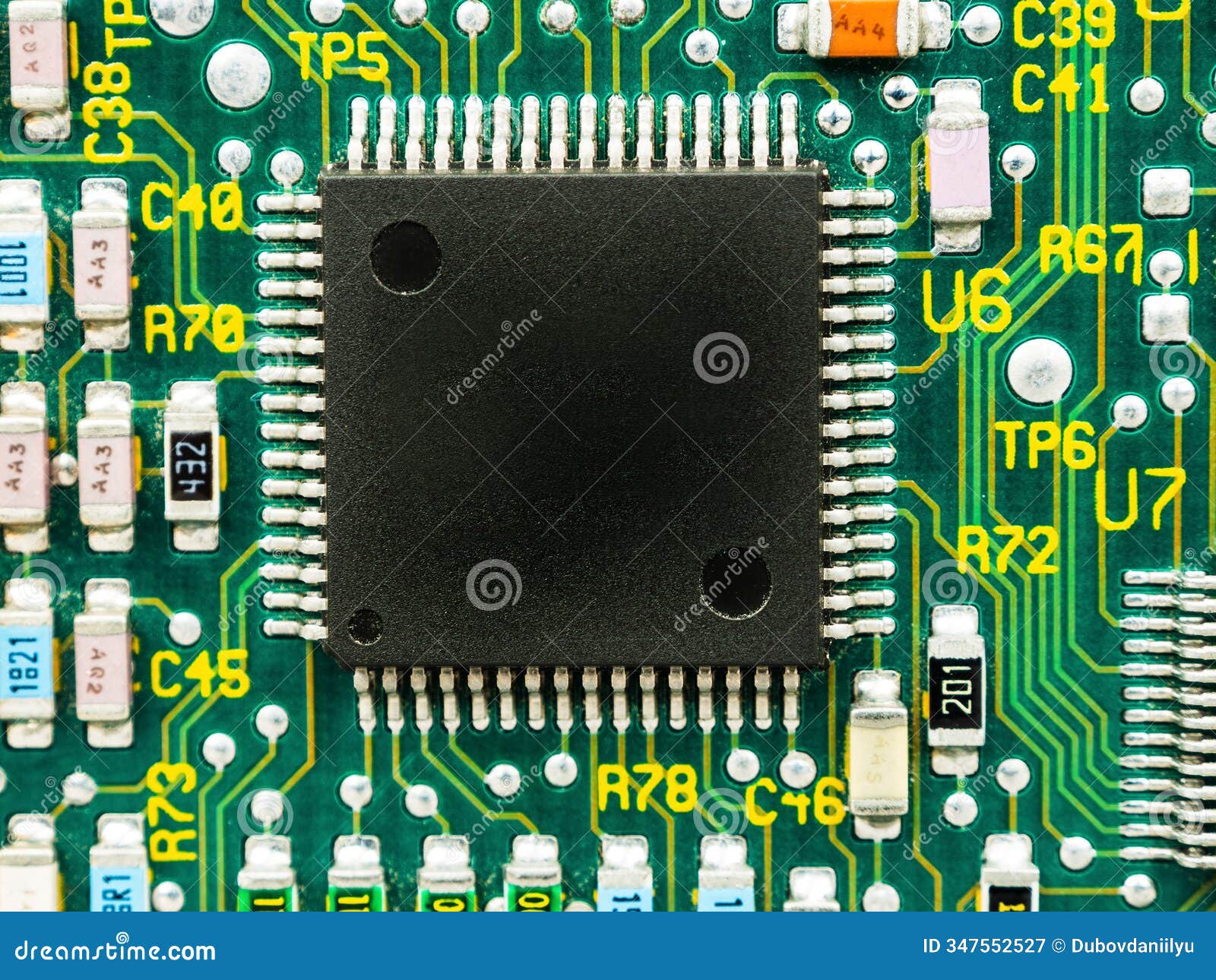 Close-up of Microcircuits and Components: Chips, Diodes and Capacitors ...