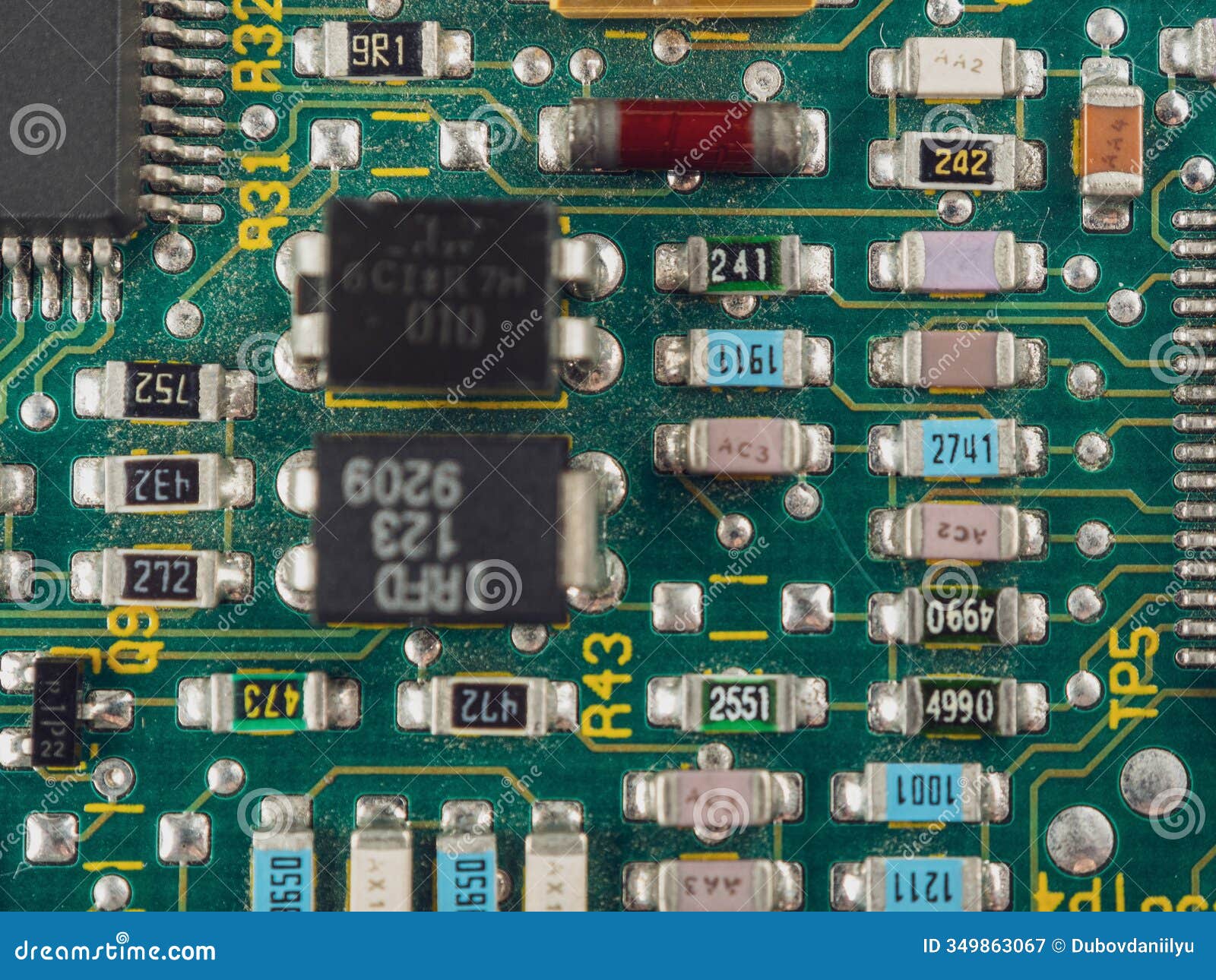 Close-up of Microcircuits and Components: Chips, Diodes and Capacitors ...