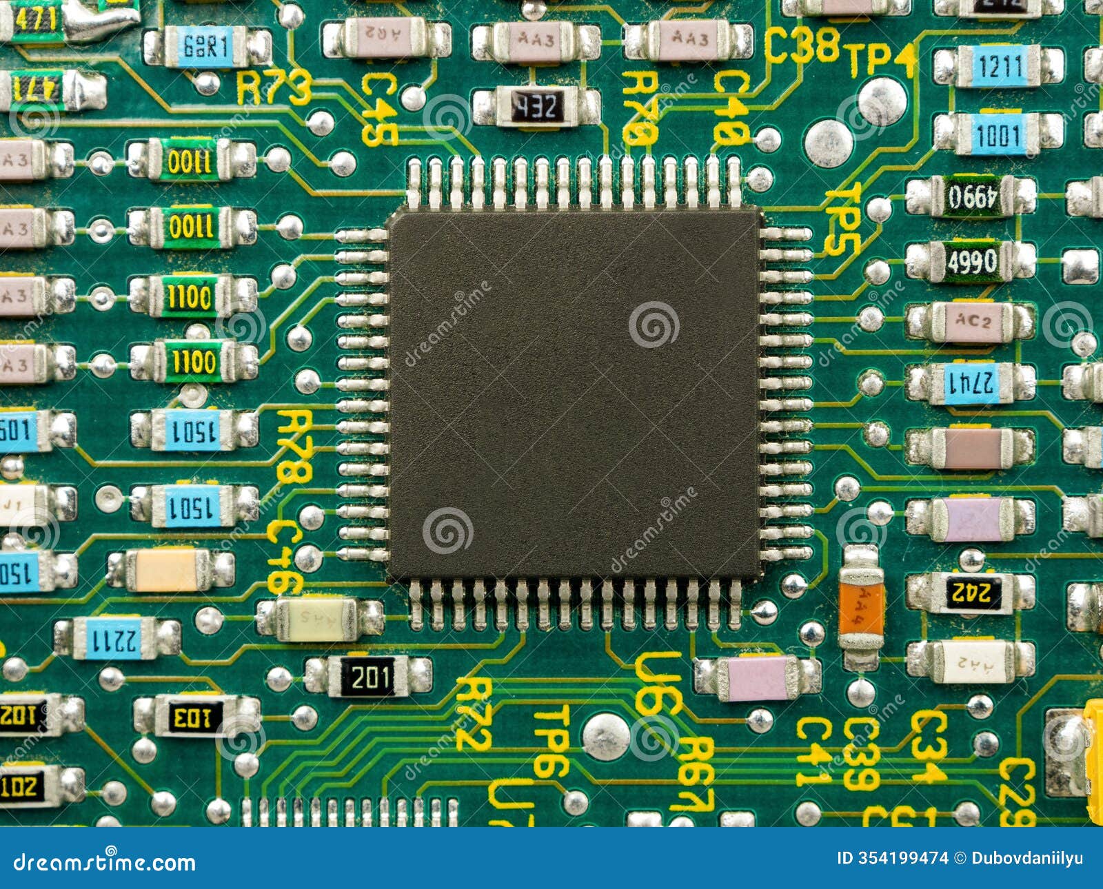 Close-up of Microcircuits and Components: Chips, Diodes and Capacitors ...