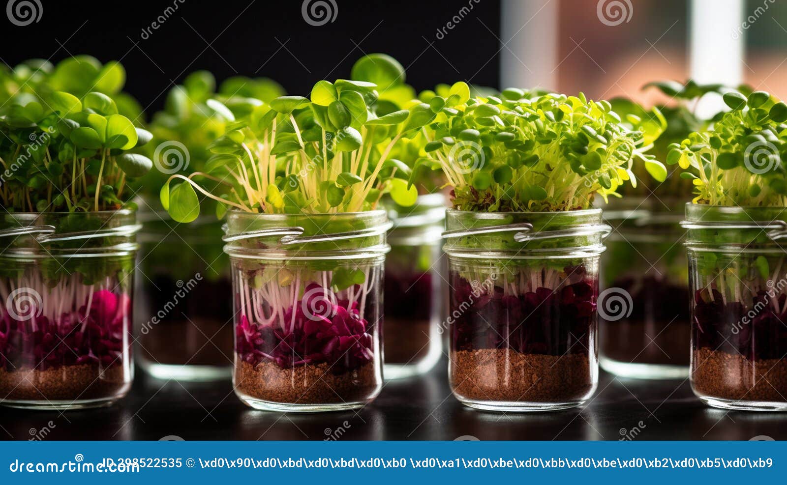 Close-up of Microgreens Growing in Glass Jars.Generative AI Stock ...
