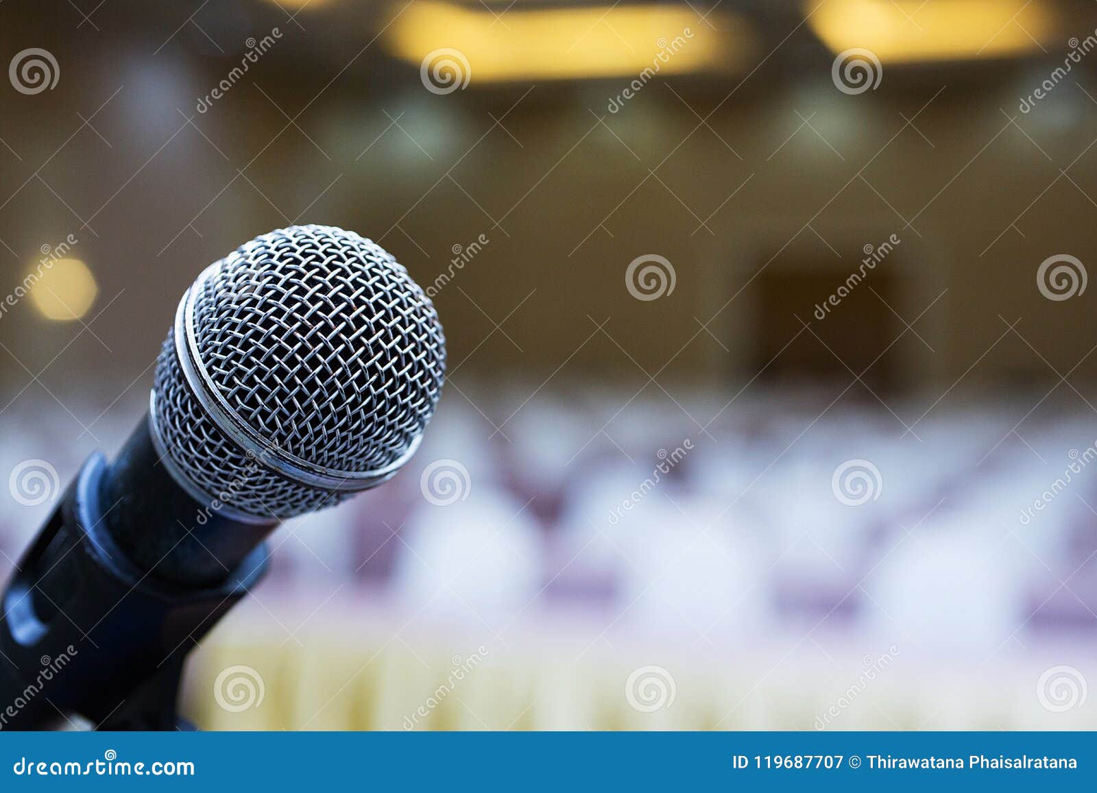 Close Up. Microphone in Conference Hall. Business Meeting. Microphone ...