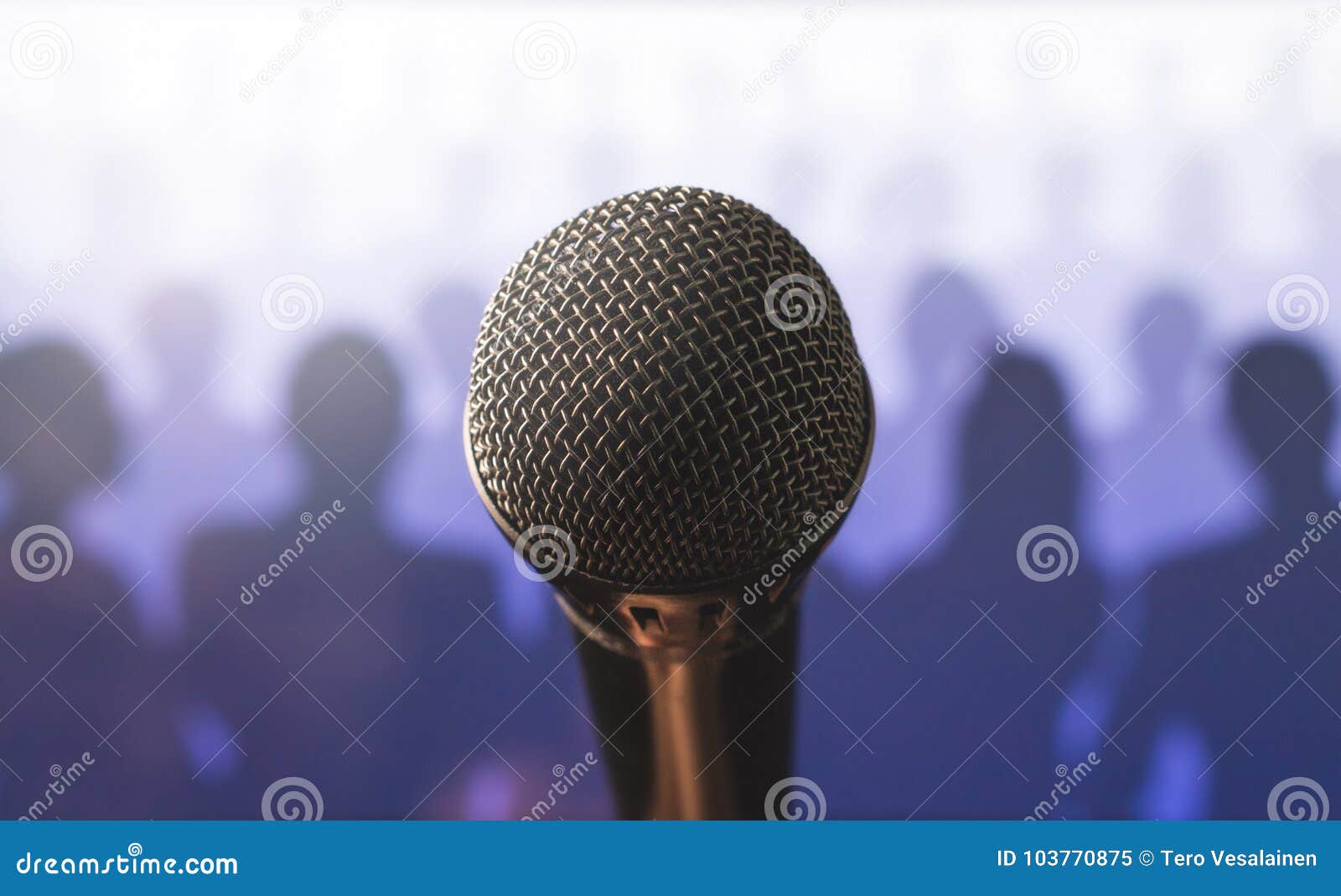 Stage Fright Concept. Nervous And Shy Public Speaker With Microphone ...