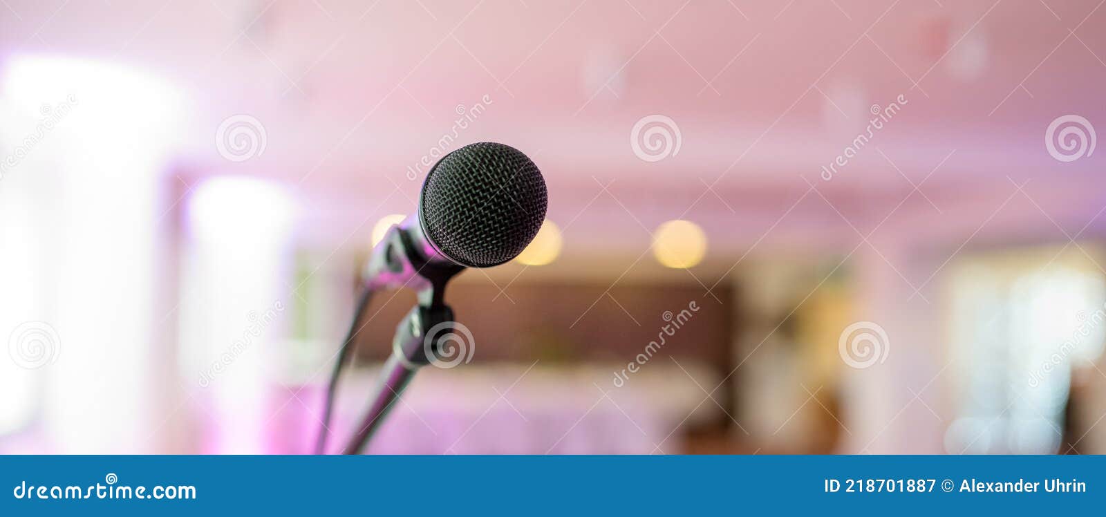Close Up of Microphone in Hall. Event Background. Stock Image - Image ...