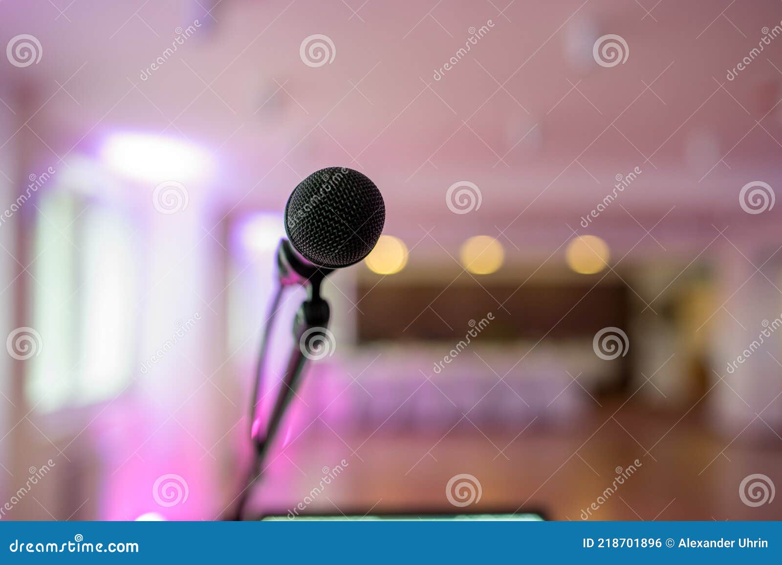 Close Up of Microphone in Hall. Event Background. Stock Photo - Image ...