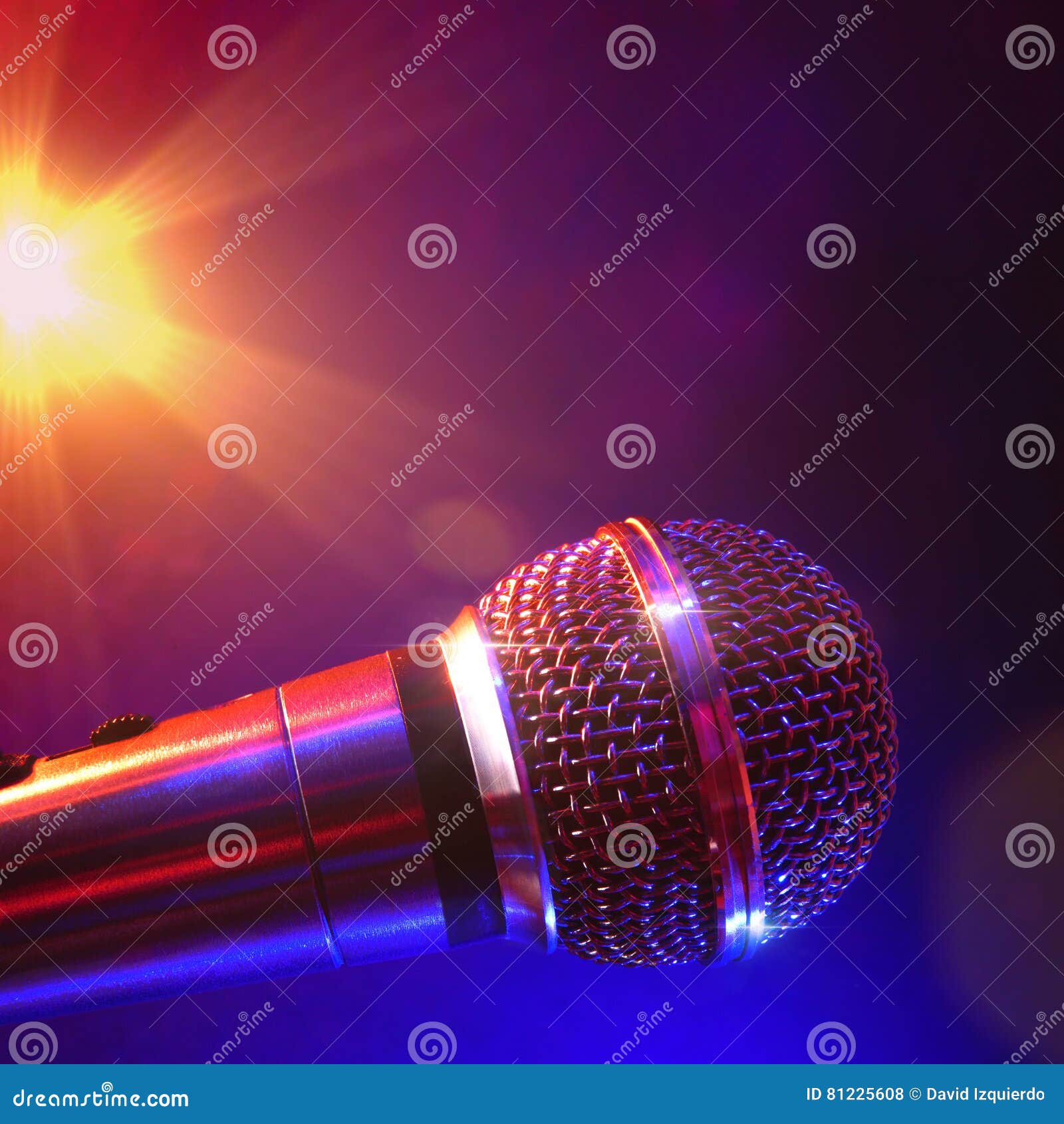 Close Up Microphone with Lights in the Background Stock Photo - Image ...