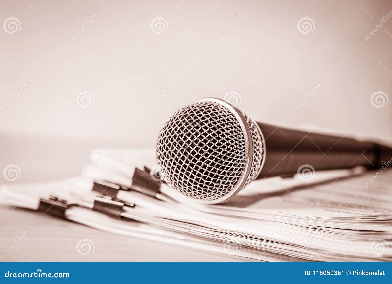 Close Up a Microphone with Paper Document , Concept of Speaker O Stock ...