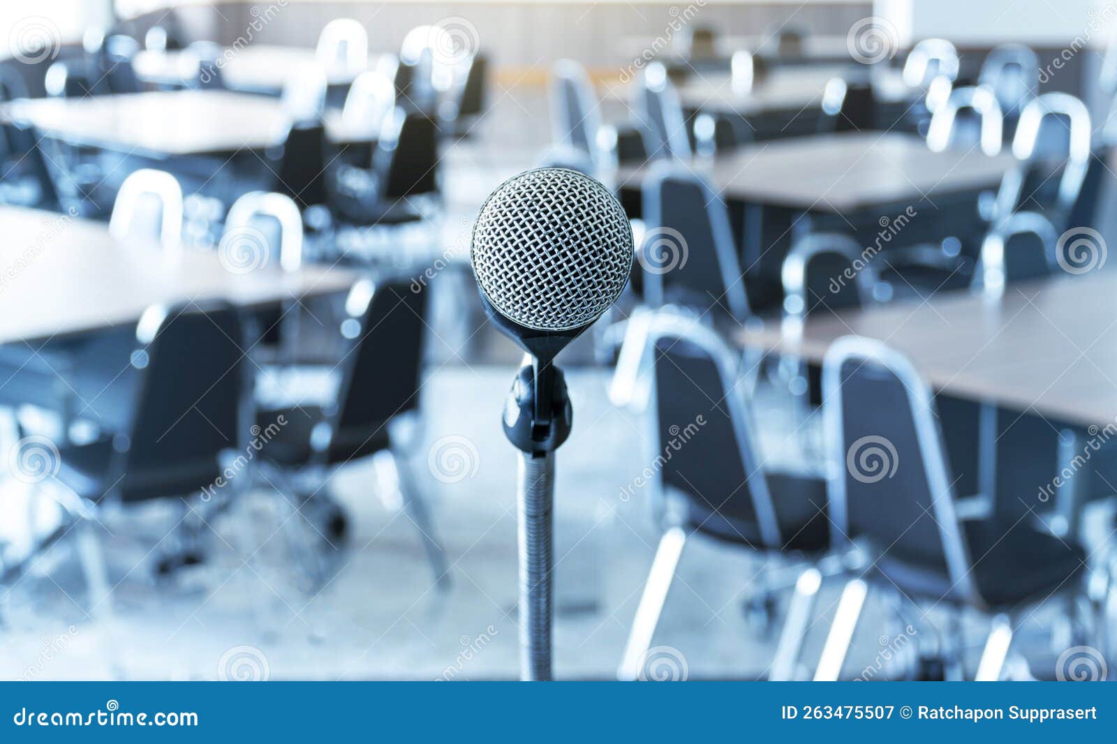 Close Up Microphone with Tripod on Stage in Seminar Room Stock Image ...