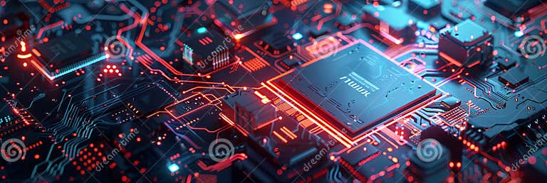 A Close-up of a Microprocessor on a Motherboard, Surrounded by Glowing ...